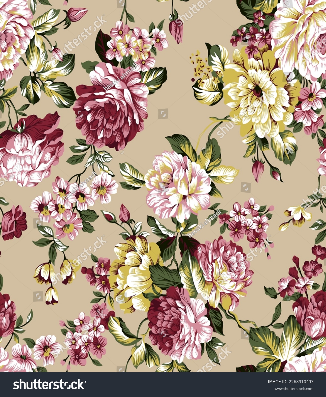 design fiber blooming bright flower motif arrangement all-over textile ...