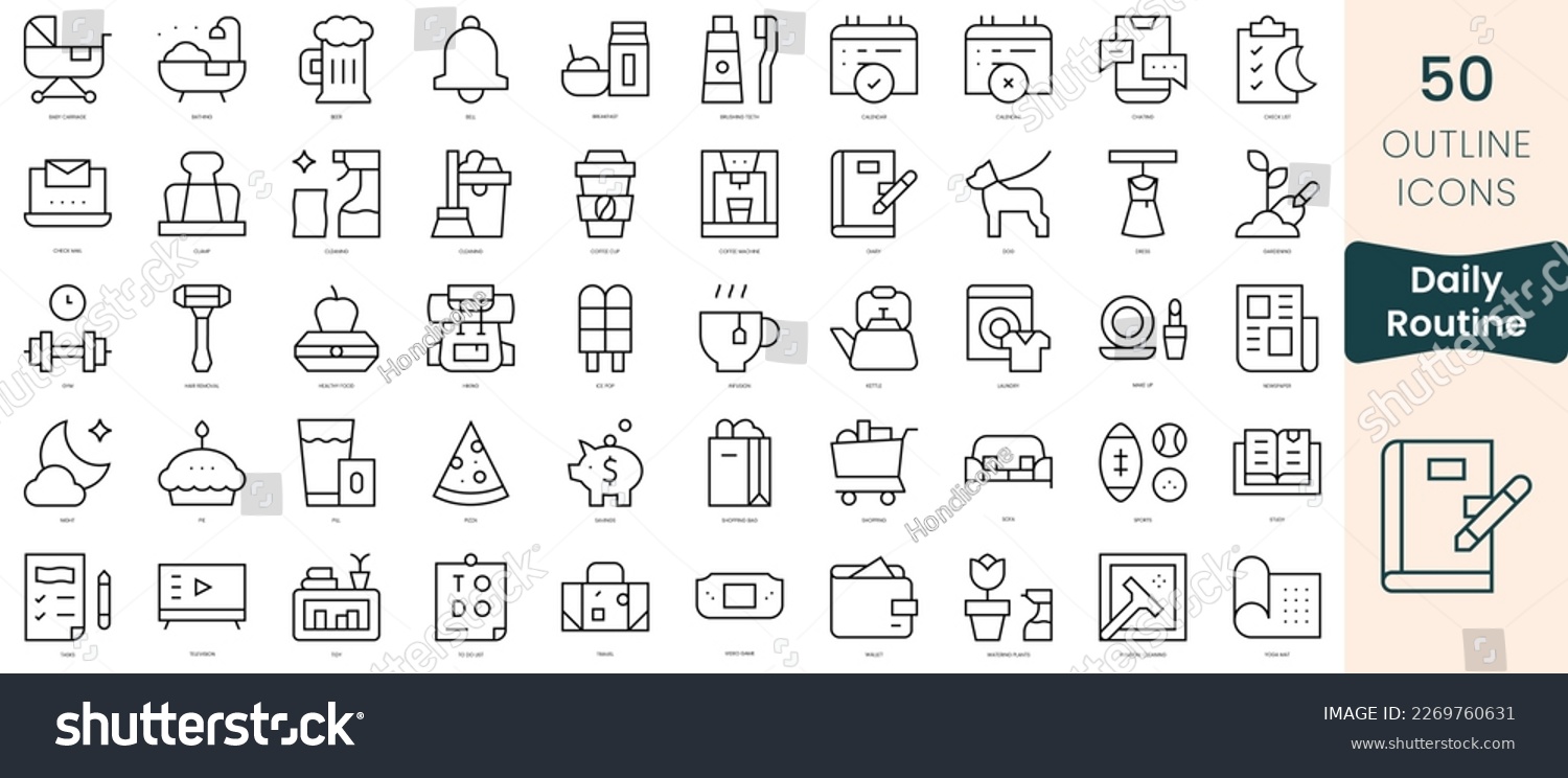Set of daily routine icons. Thin linear style icons Pack. Vector ...