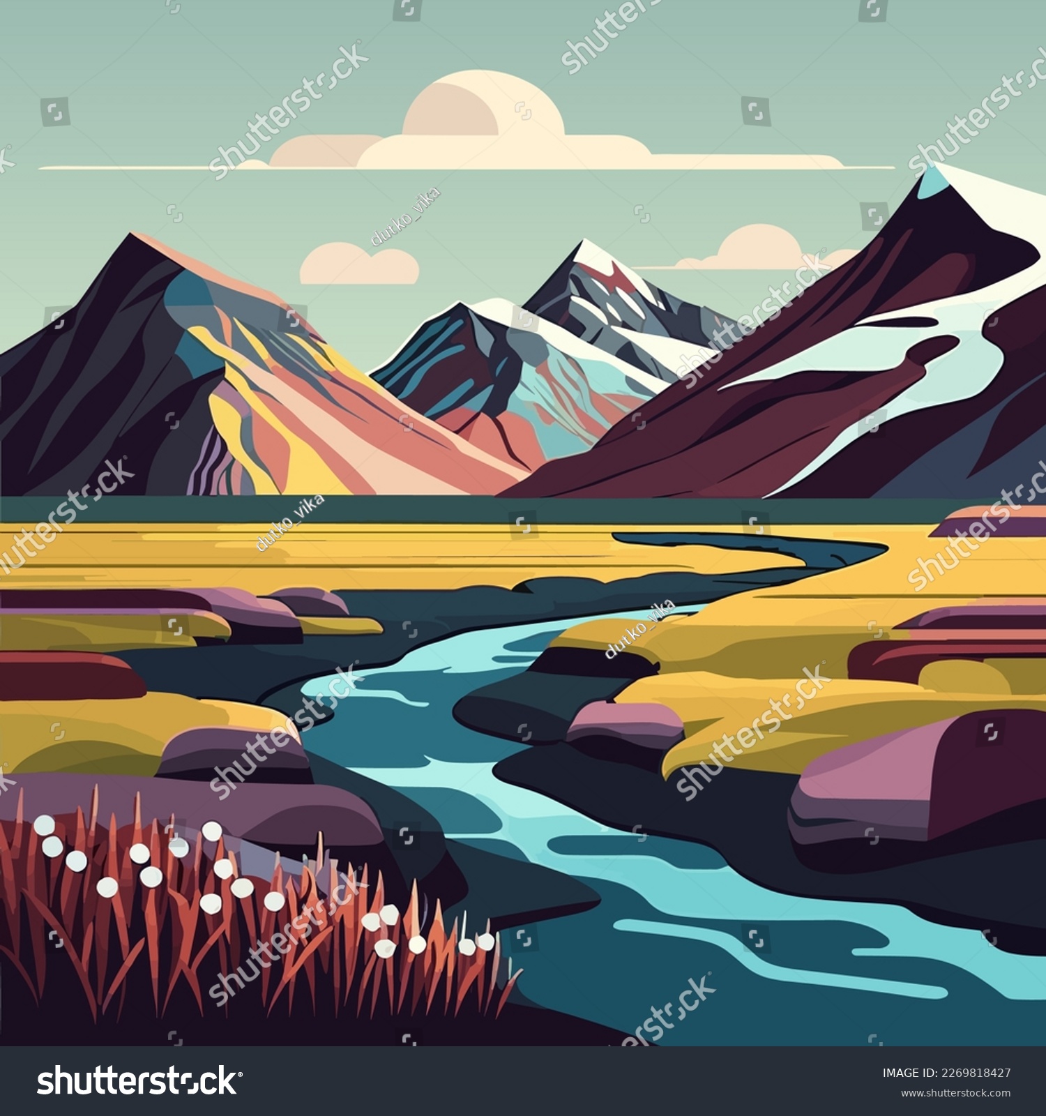 Beautiful landscape of Iceland. Vector illustration._站酷海洛_正版图片_视频_字体_音乐 ...
