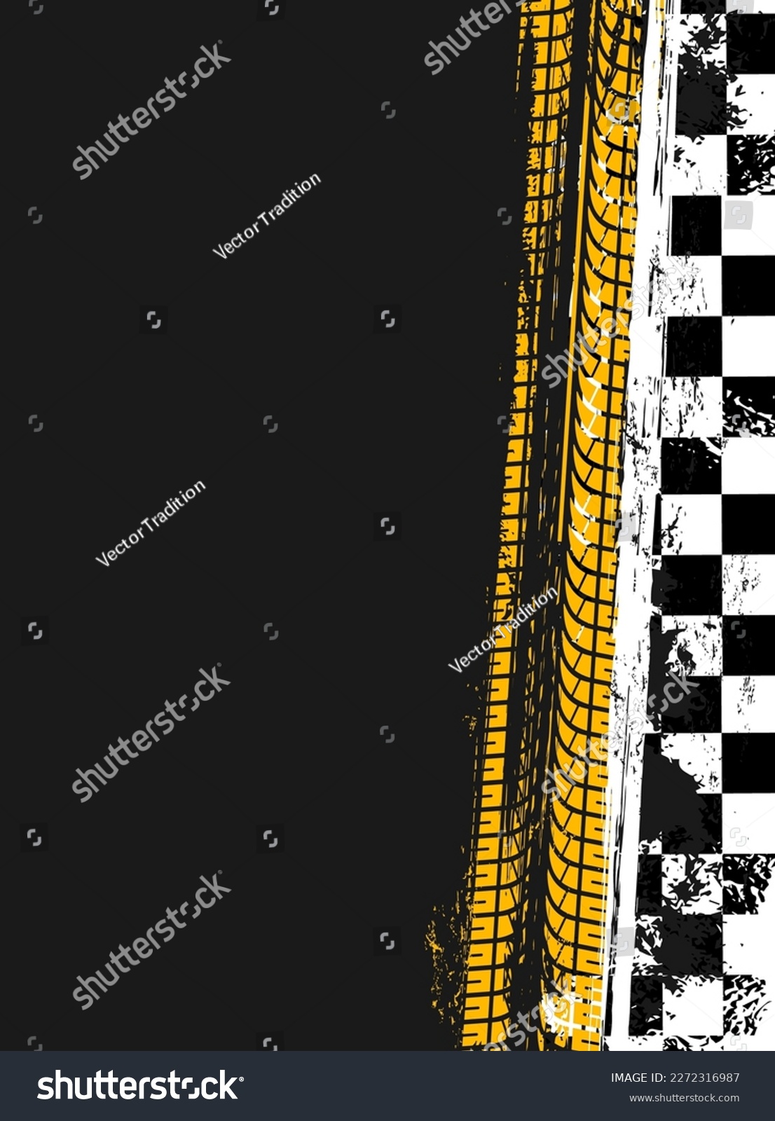 Grunge race sport flag background with car tires track vector checker ...