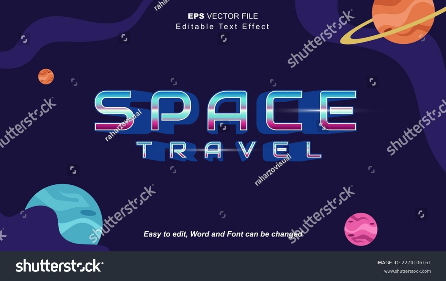 space travel text effect template with gradient blue and violet ...