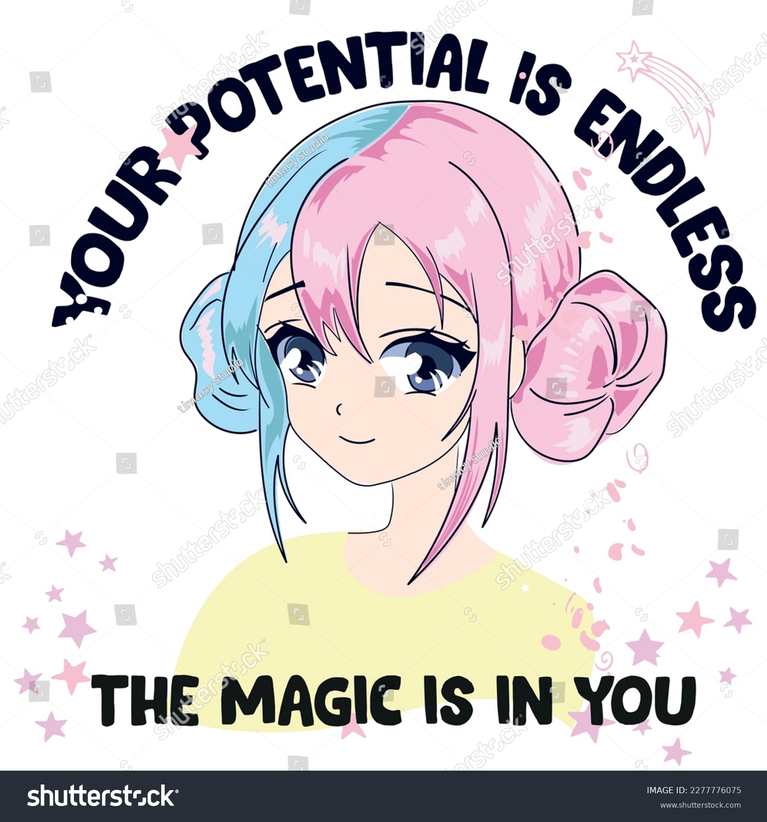 Anime Girl illustration Japanese slogan. Vector graphic design for t ...