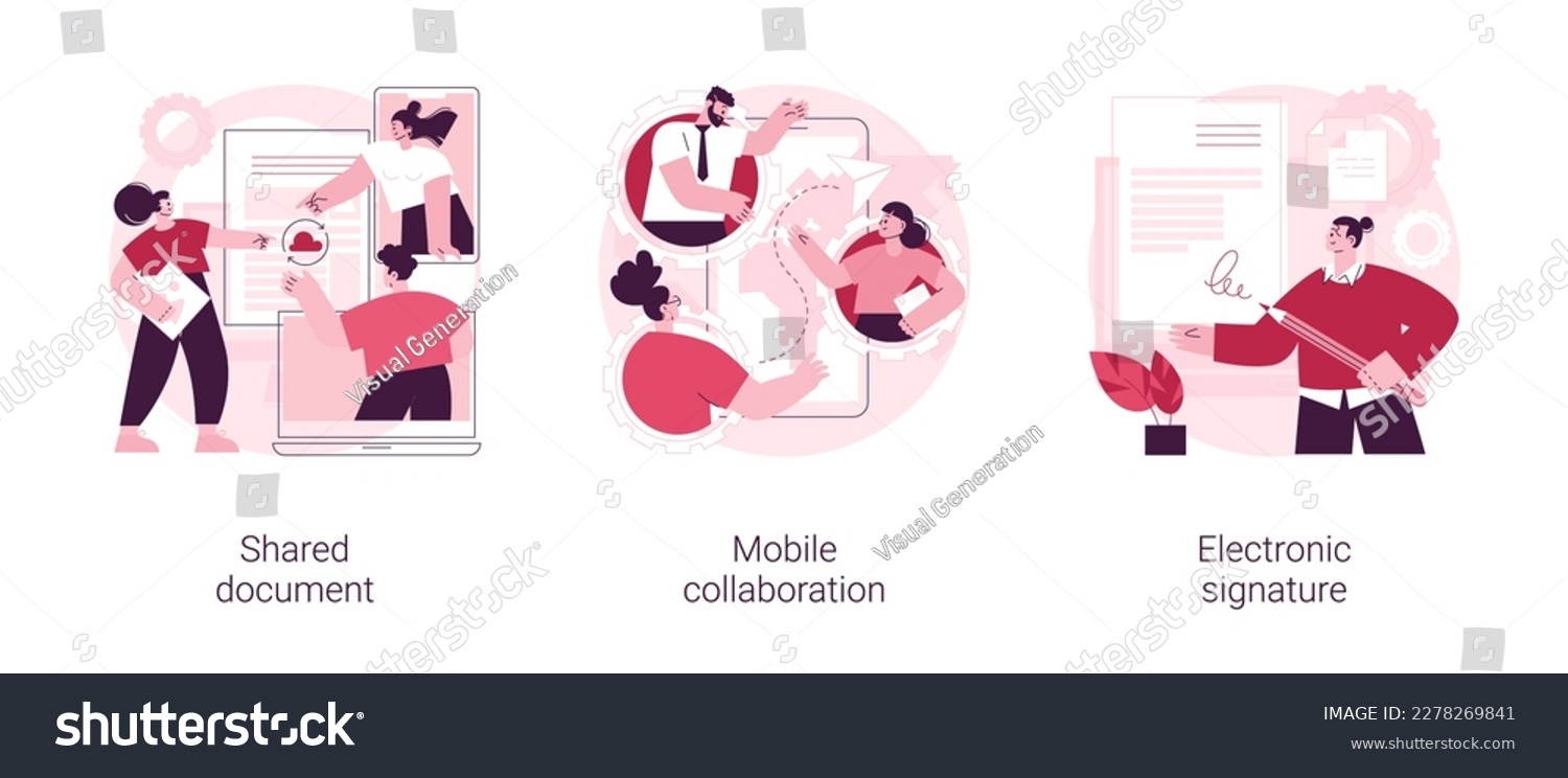 Collaborative document abstract concept vector illustration set. Shared ...