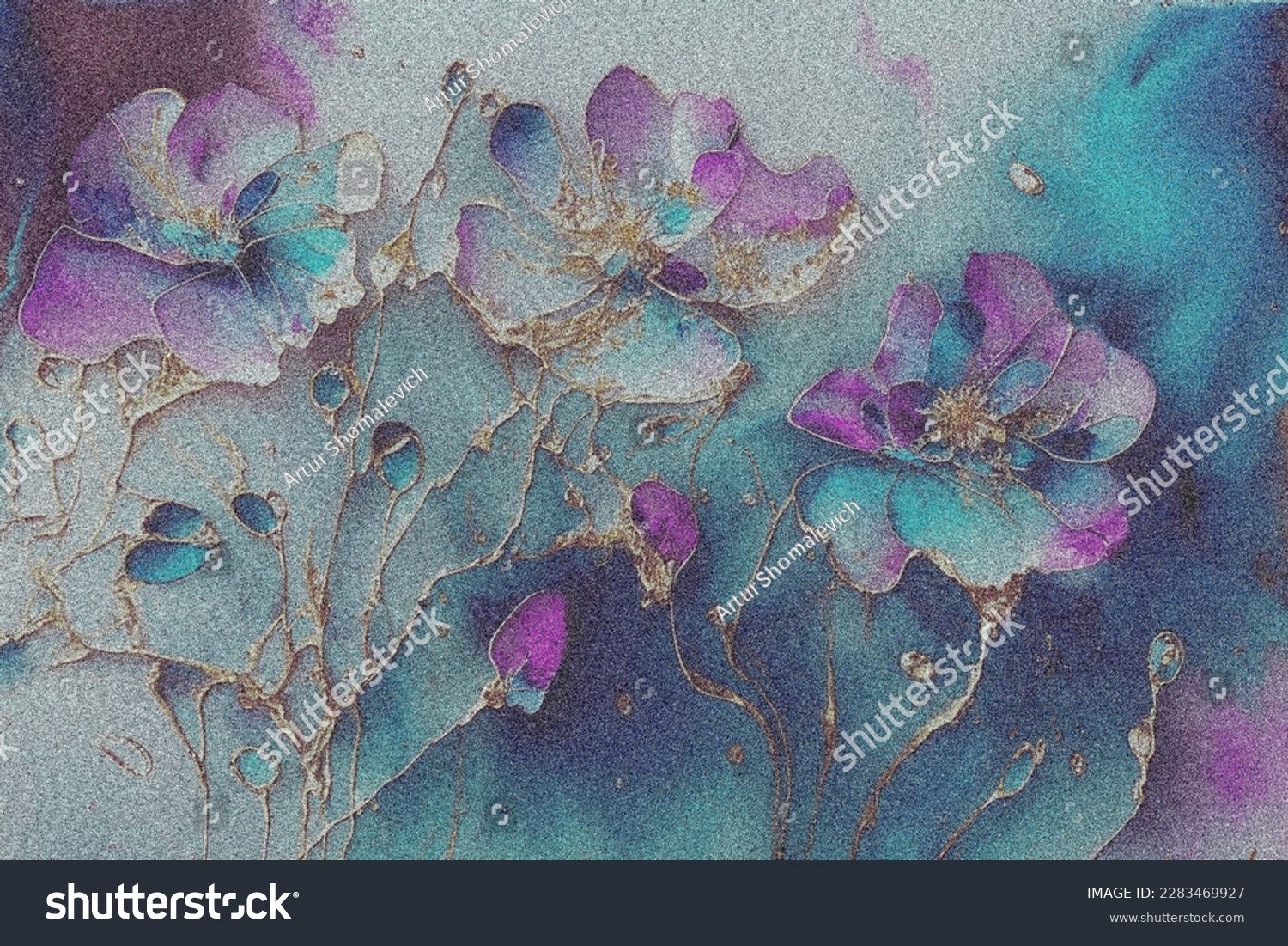 Abstract colorful unique background abstract blue flowers texture. Modern Art. Fluid Art for ...