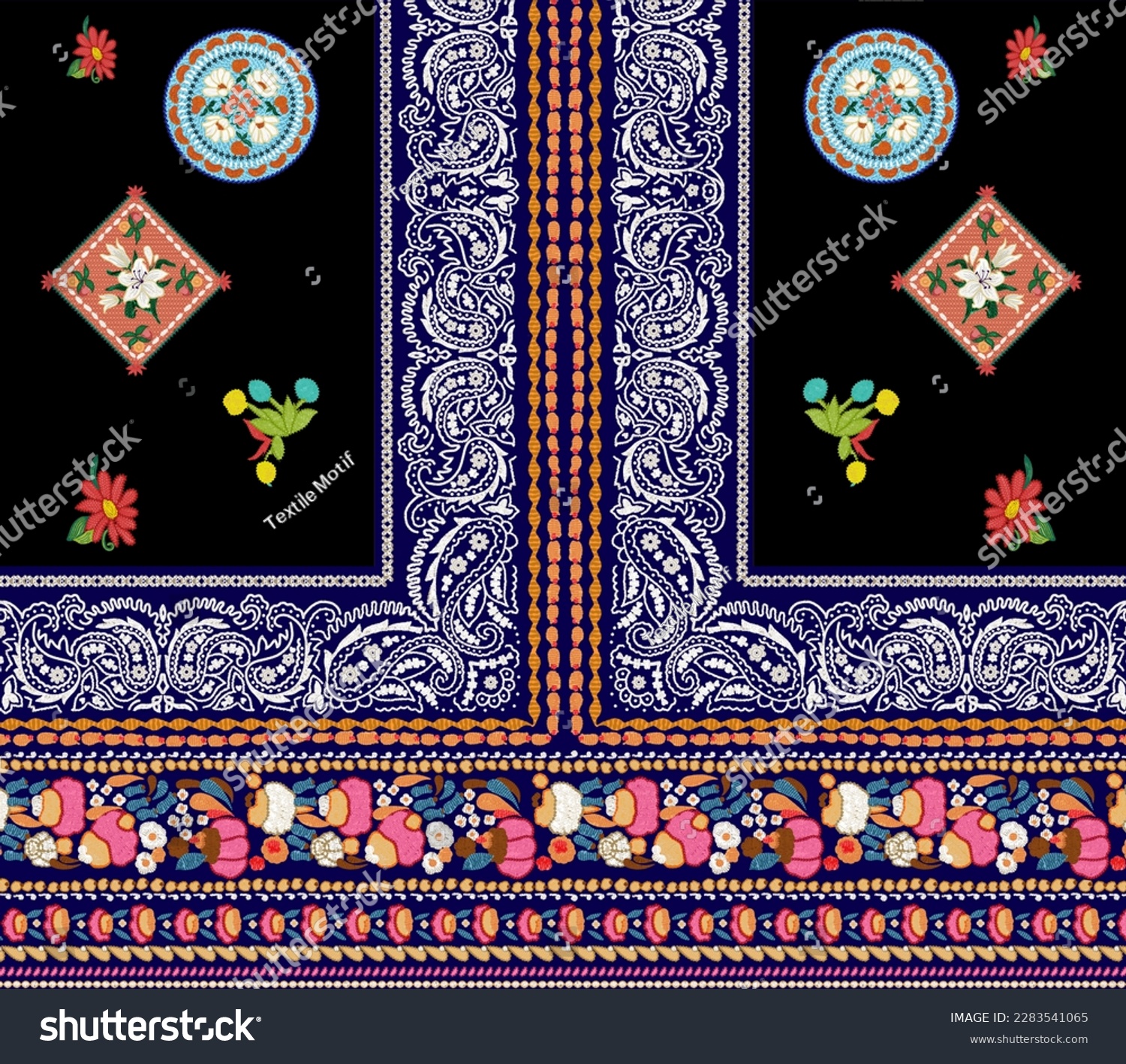 Digital design and ethnic border in digital front back dupatta in ...