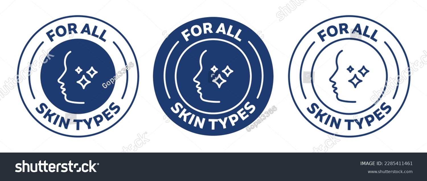 for all skin types icon set. suitable for skincare products. blue color badge seal sticker logo ...