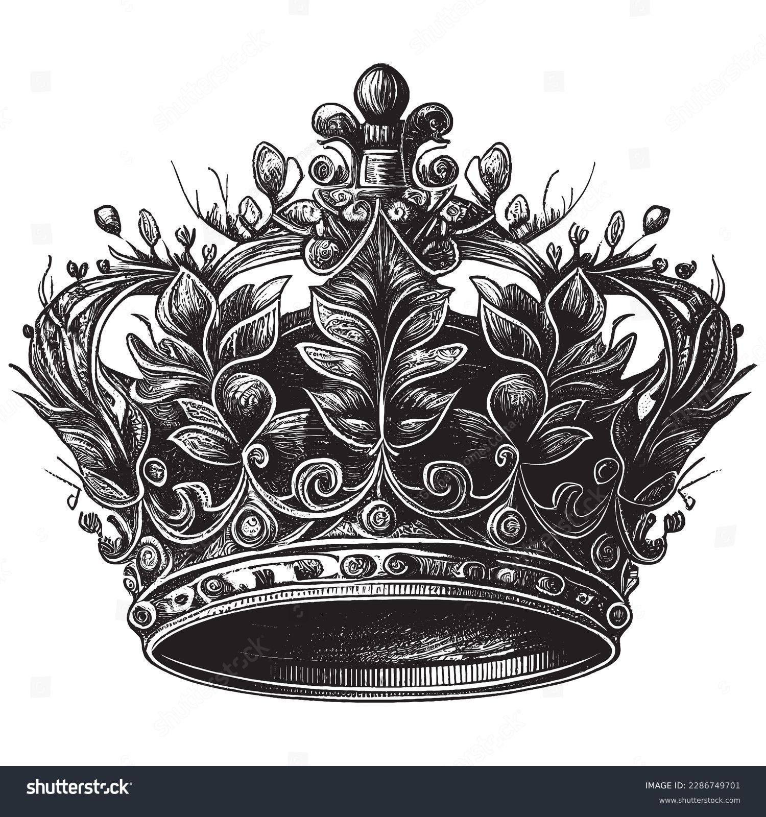 Hand Drawn Engraving Pen and Ink Crown Vintage Vector Illustration_站酷海洛 ...
