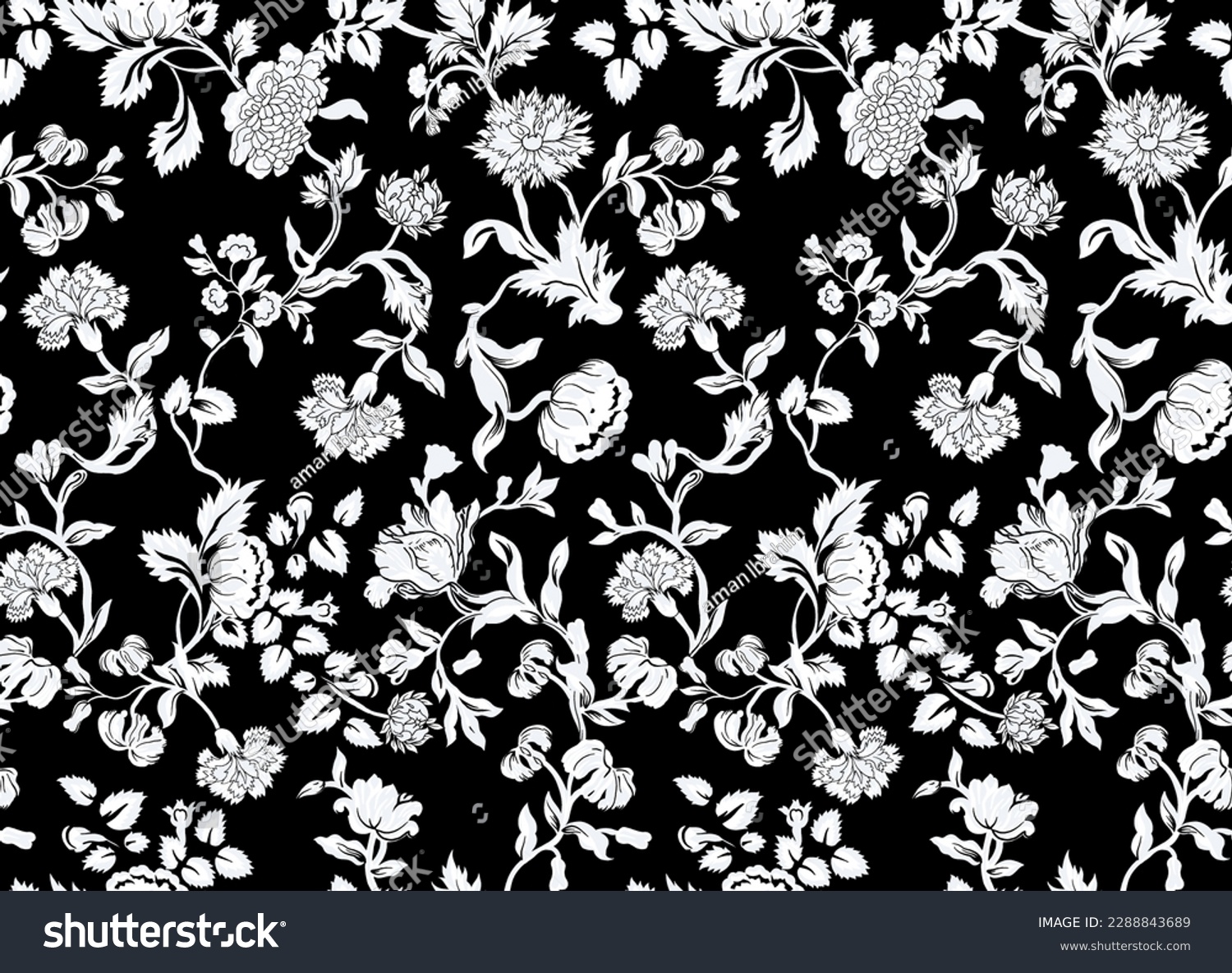 seamless black and white floral pattern design _站酷海洛_正版图片_视频_字体_音乐素材交易 ...