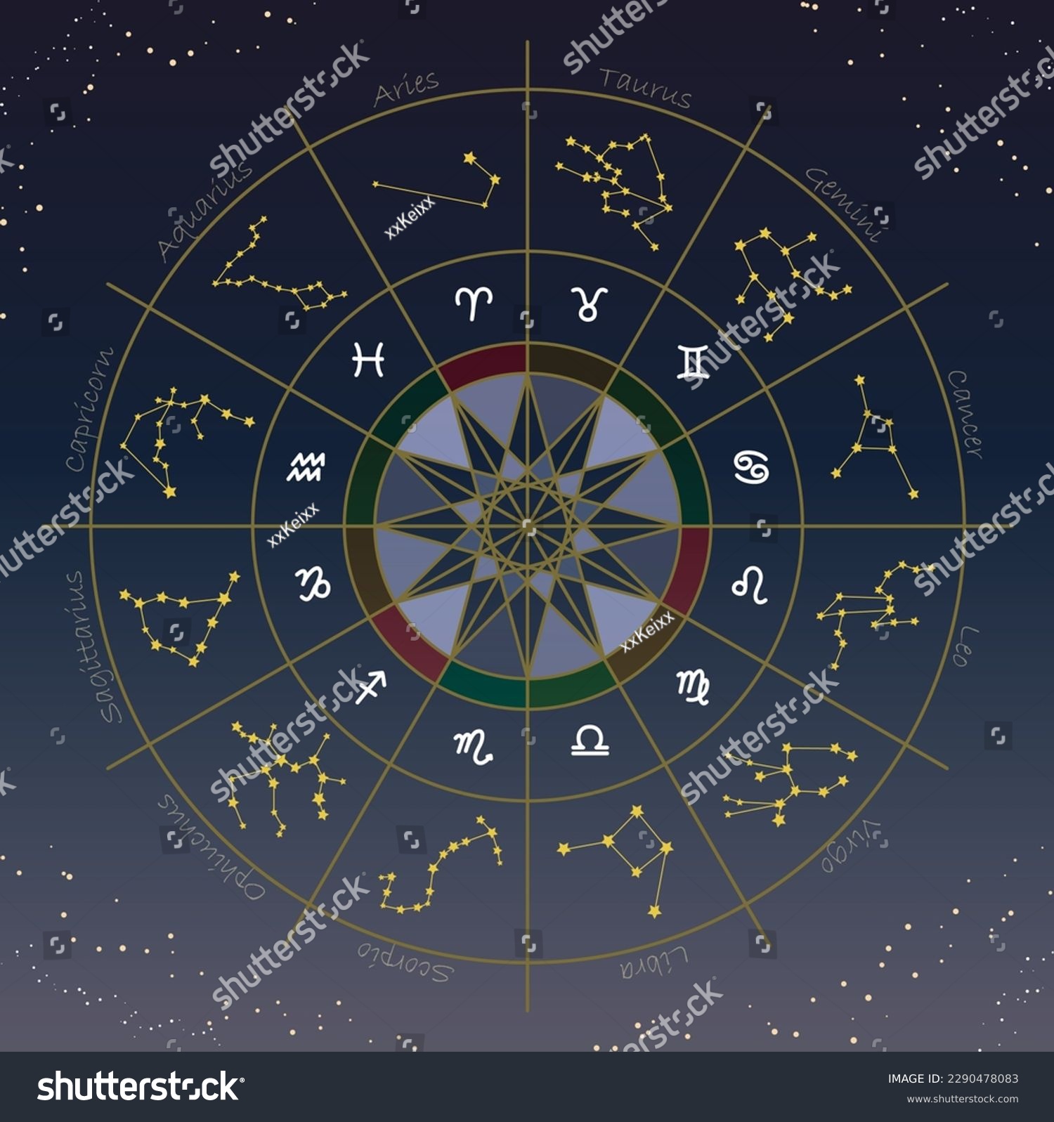 Illustration depicting the horoscope of the 12 zodiac signs of the ...