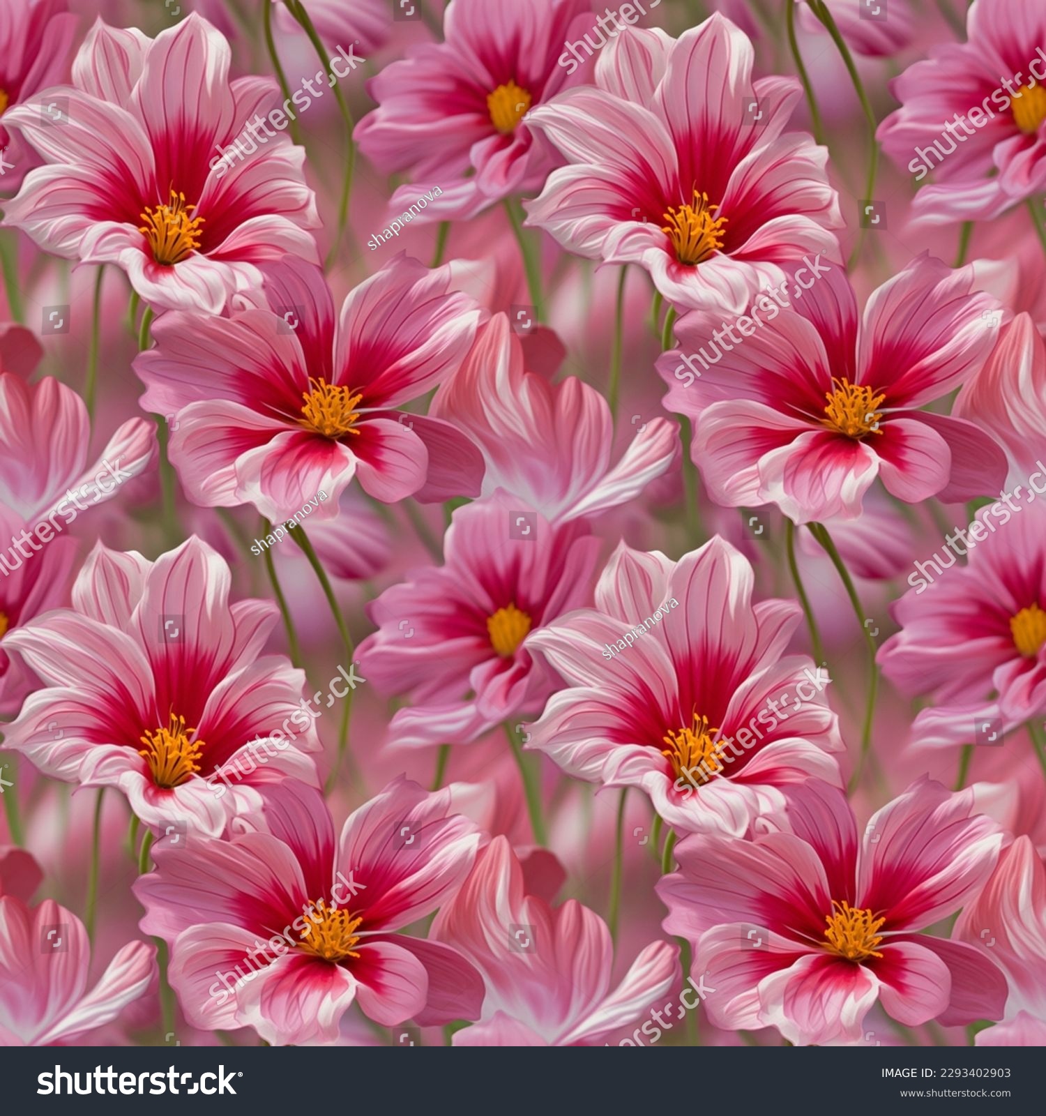 Pink flowers seamless pattern design. Floral nature decorative ...