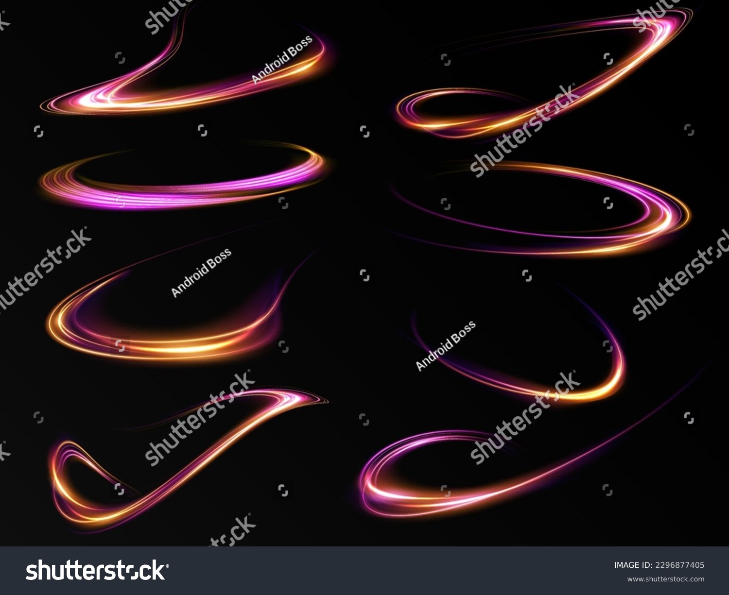 Abstract light lines of movement and speed in gold and pink. Light ...