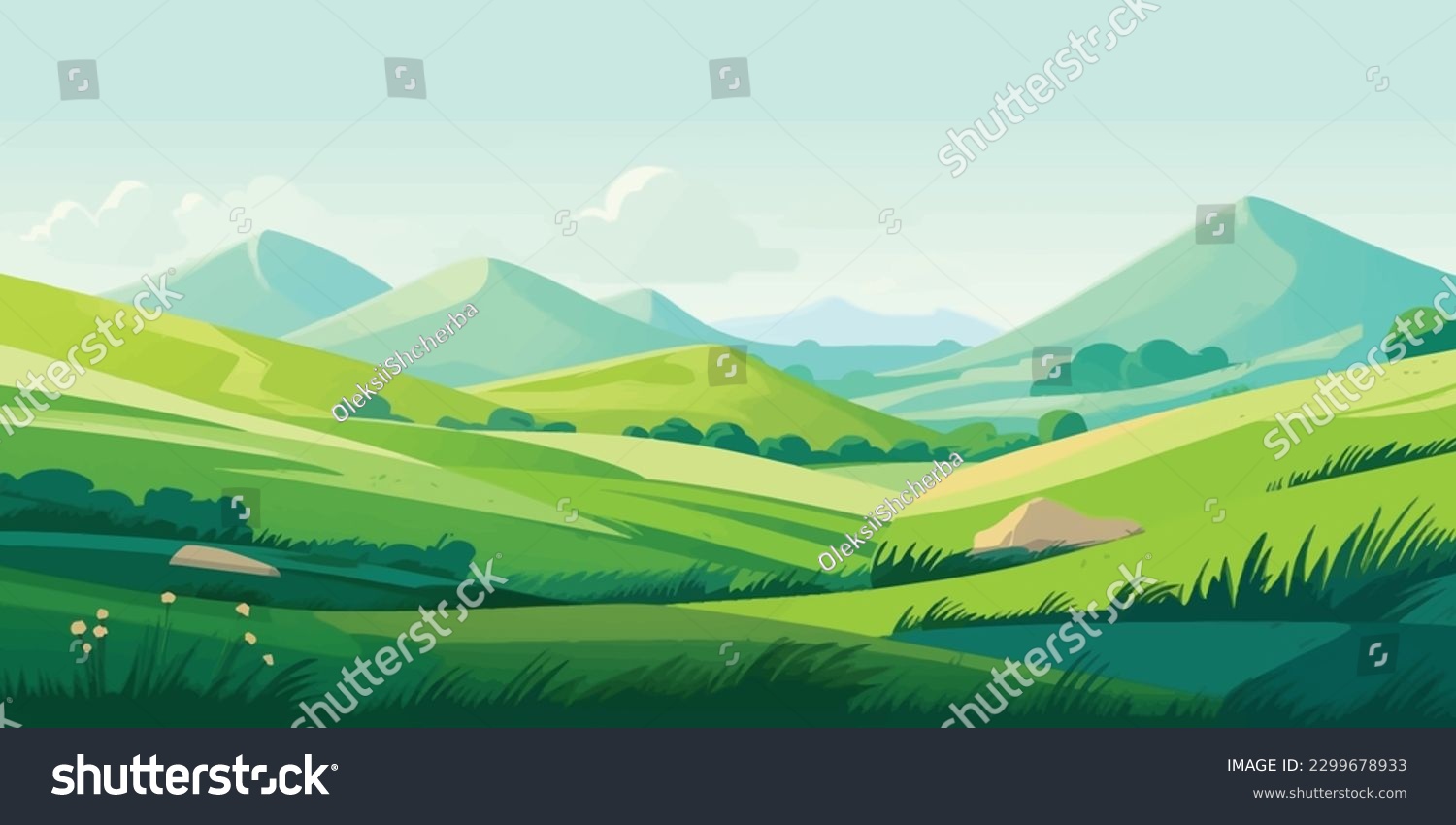 Serene Fields Vibrant Vector Illustration of a Lush Cartoon Meadow with ...