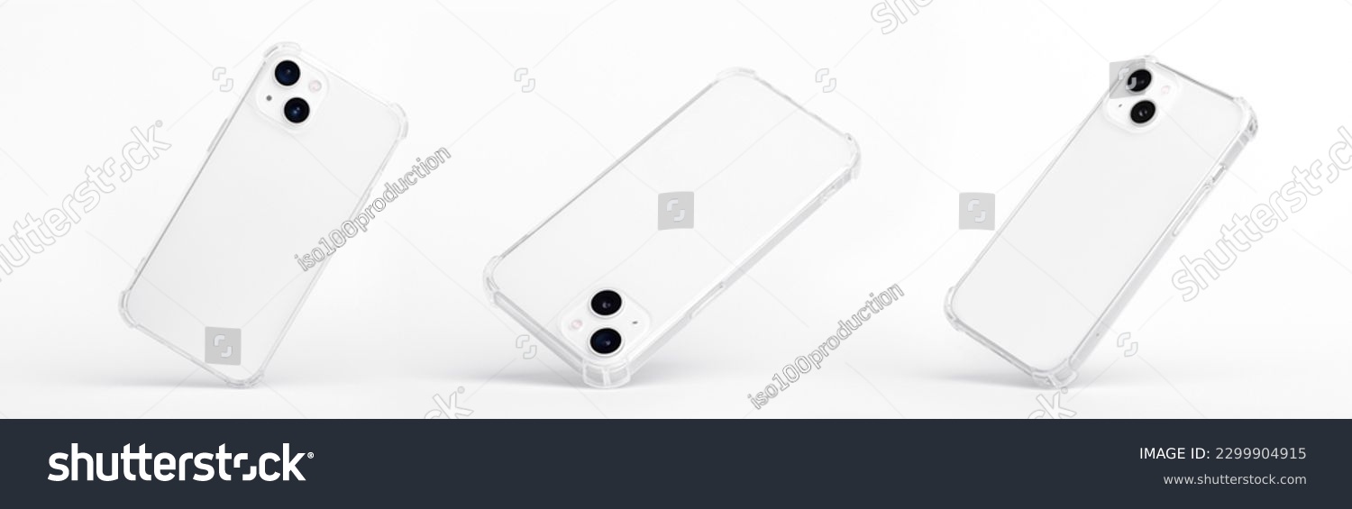 set of three white smart phones in transparent clear soft silicone case ...