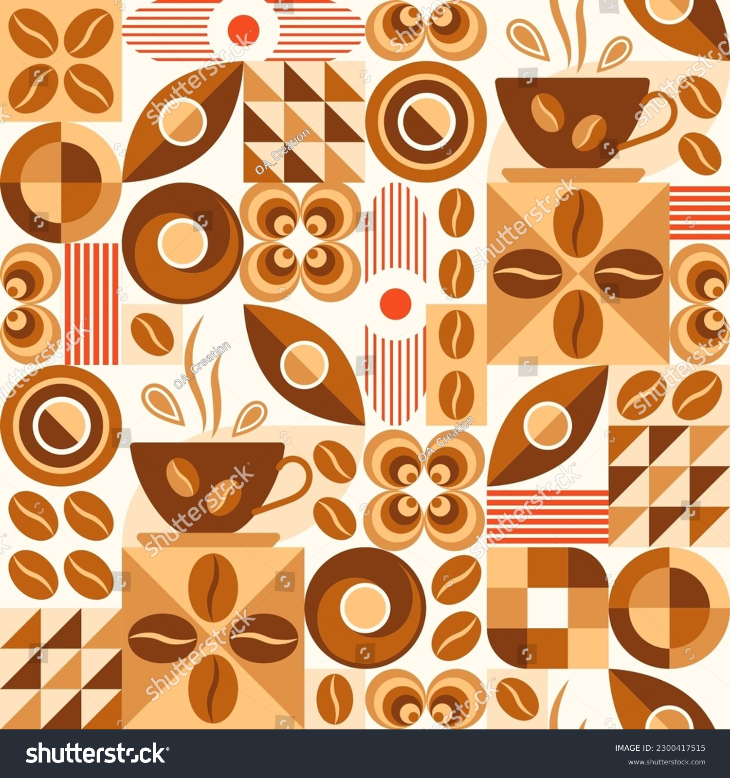 Coffee theme seamless pattern in simple geometric style with abstact ...