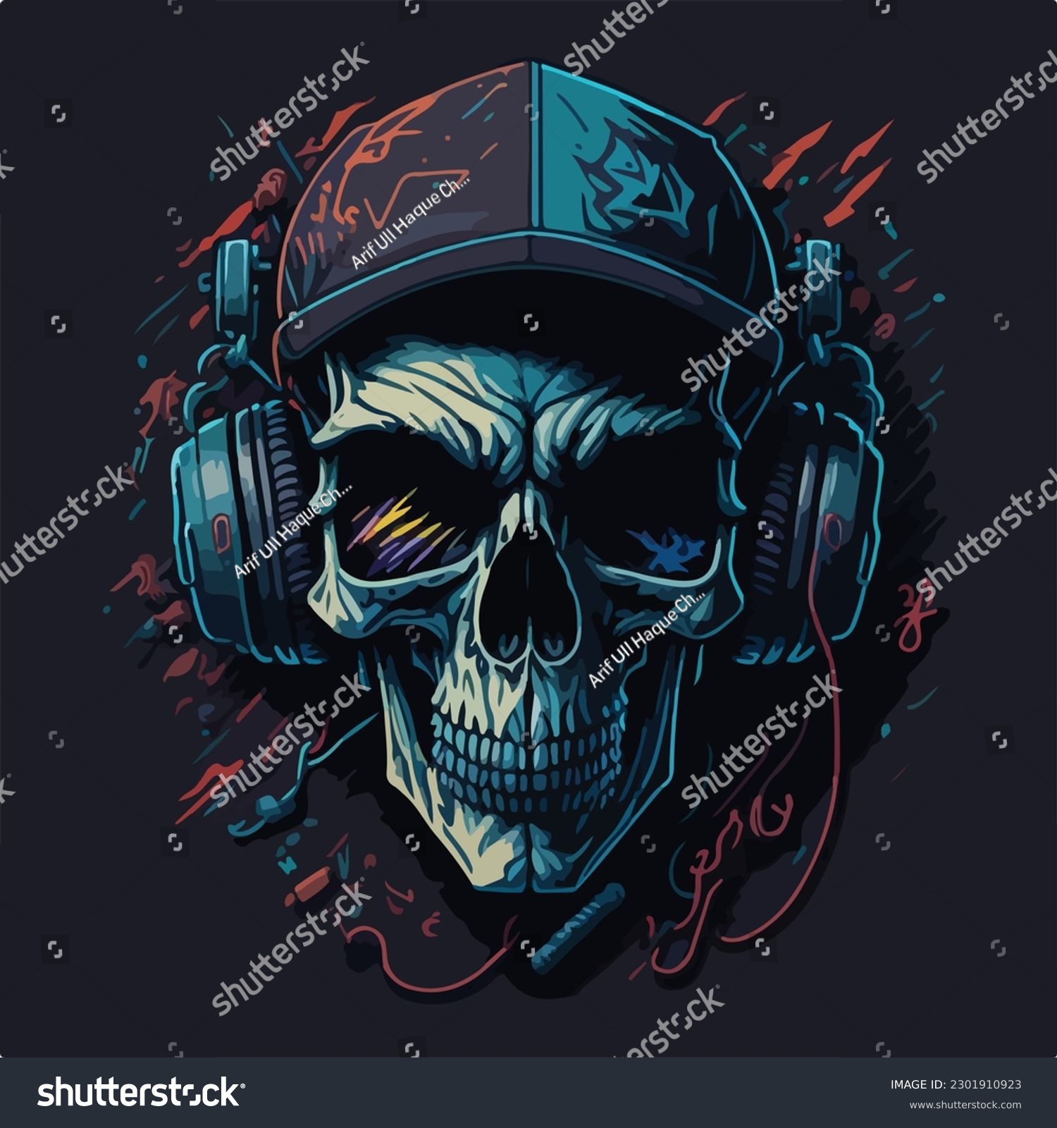 A vibrant and dynamic artwork of a skull rapper performing on stage ...