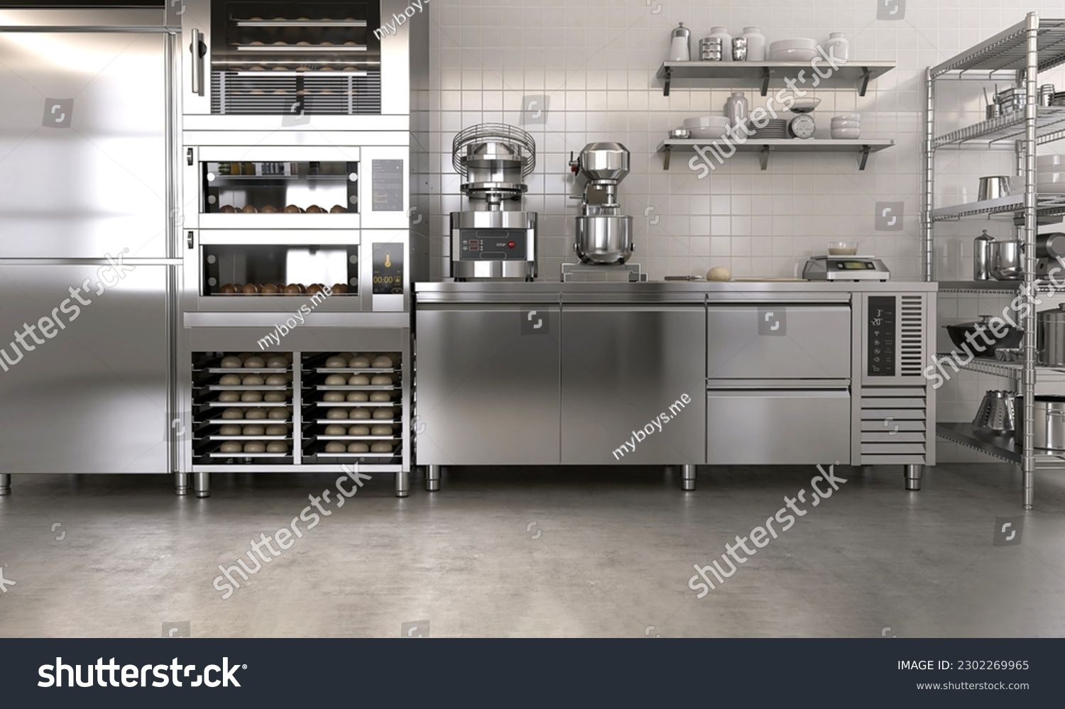 Commercial professional bakery kitchen and stainless steel convection ...