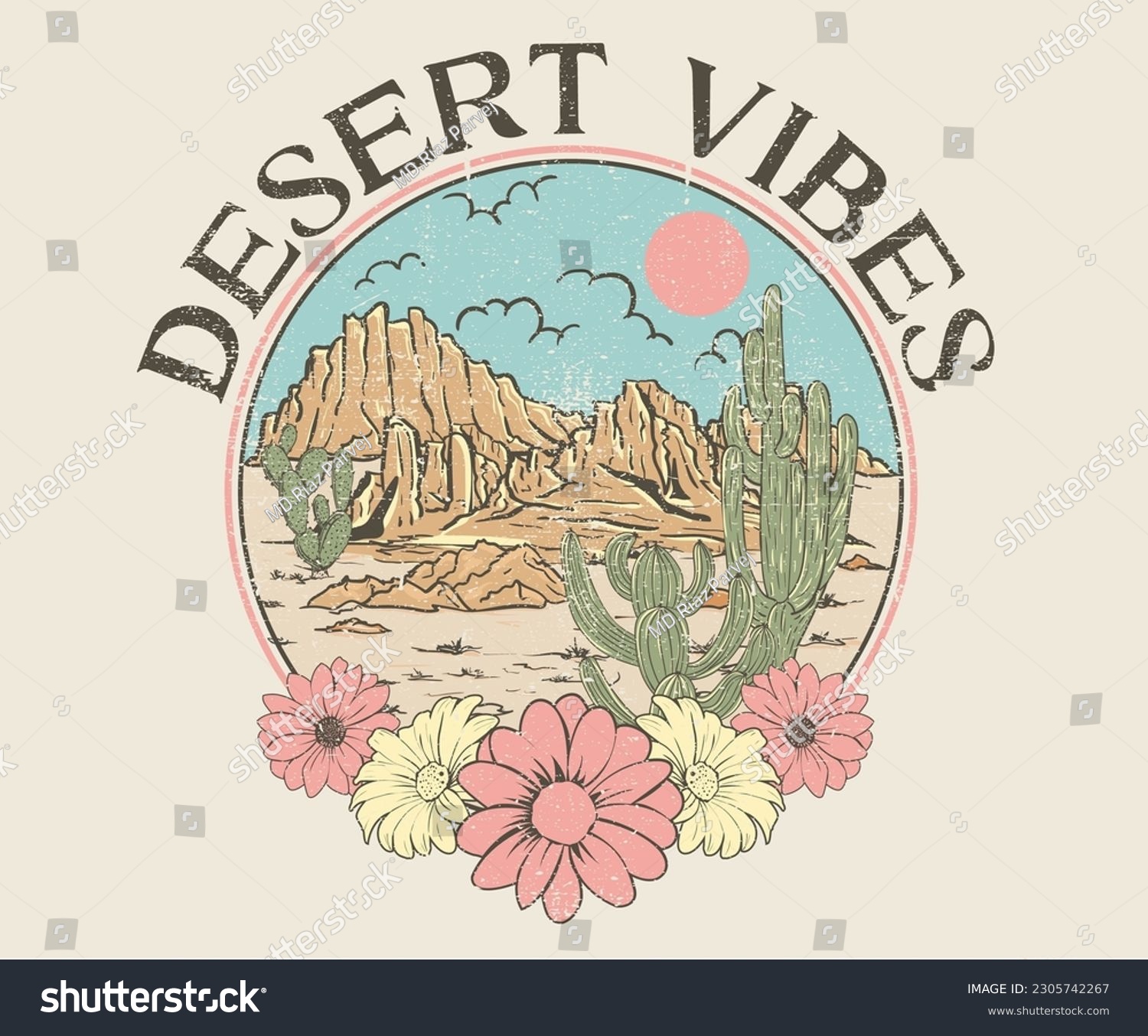 Cactus and flower design. Desert adventure. Desert print design for t ...