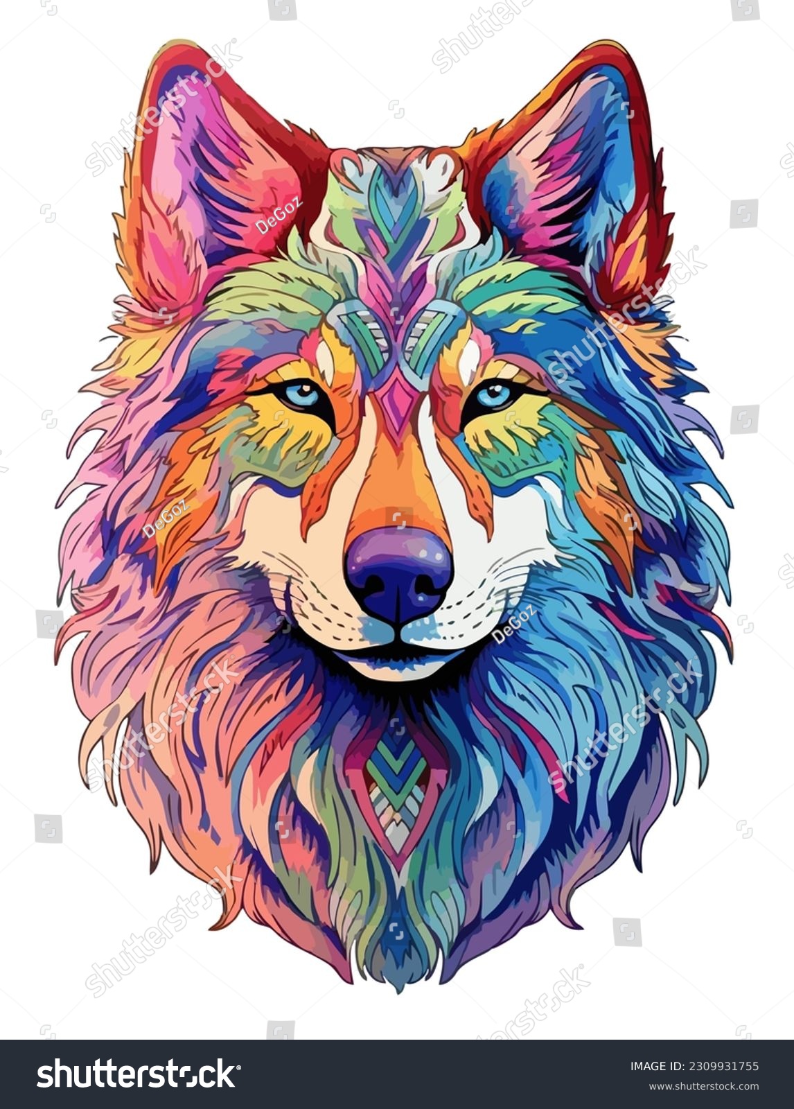 Beautiful and elegant full color wolf vector._站酷海洛_正版图片_视频_字体_音乐素材交易平台 ...