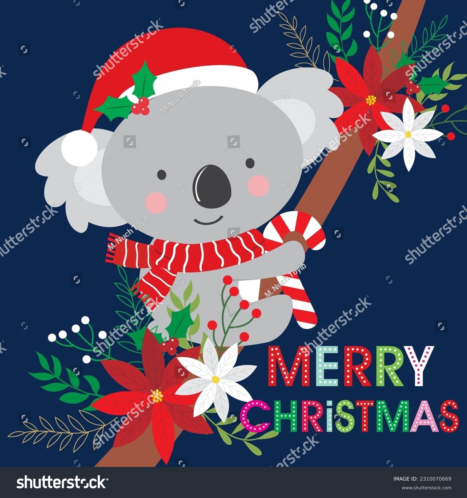 Christmas card gift bag or box design with cute koala and wreath_站酷海洛 ...