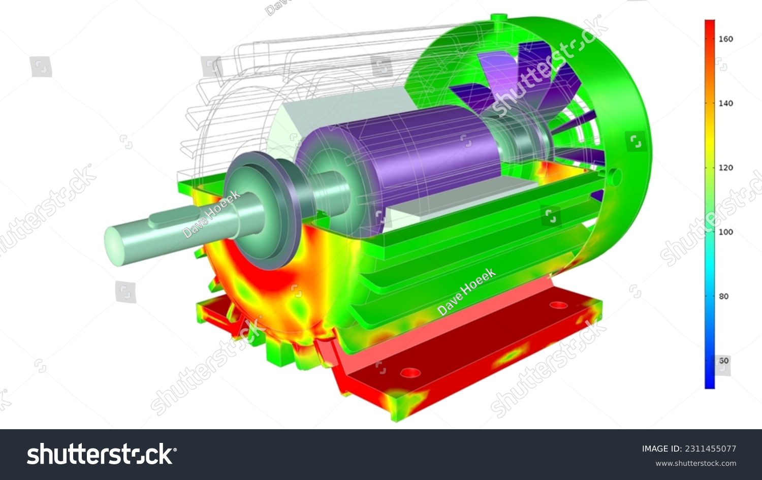 3D render. Stress Loads. Finite element analysis. Induction turbine ...