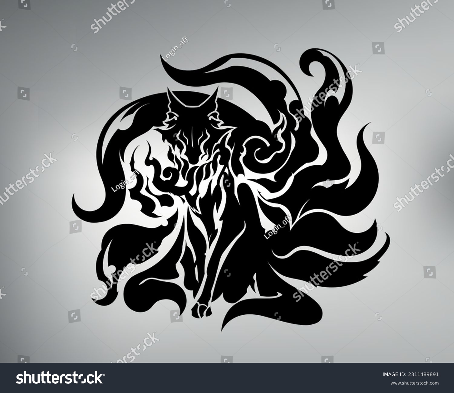 sketch tribal tattoo nine-tailed fox. vector drawing abstract fox. nine ...