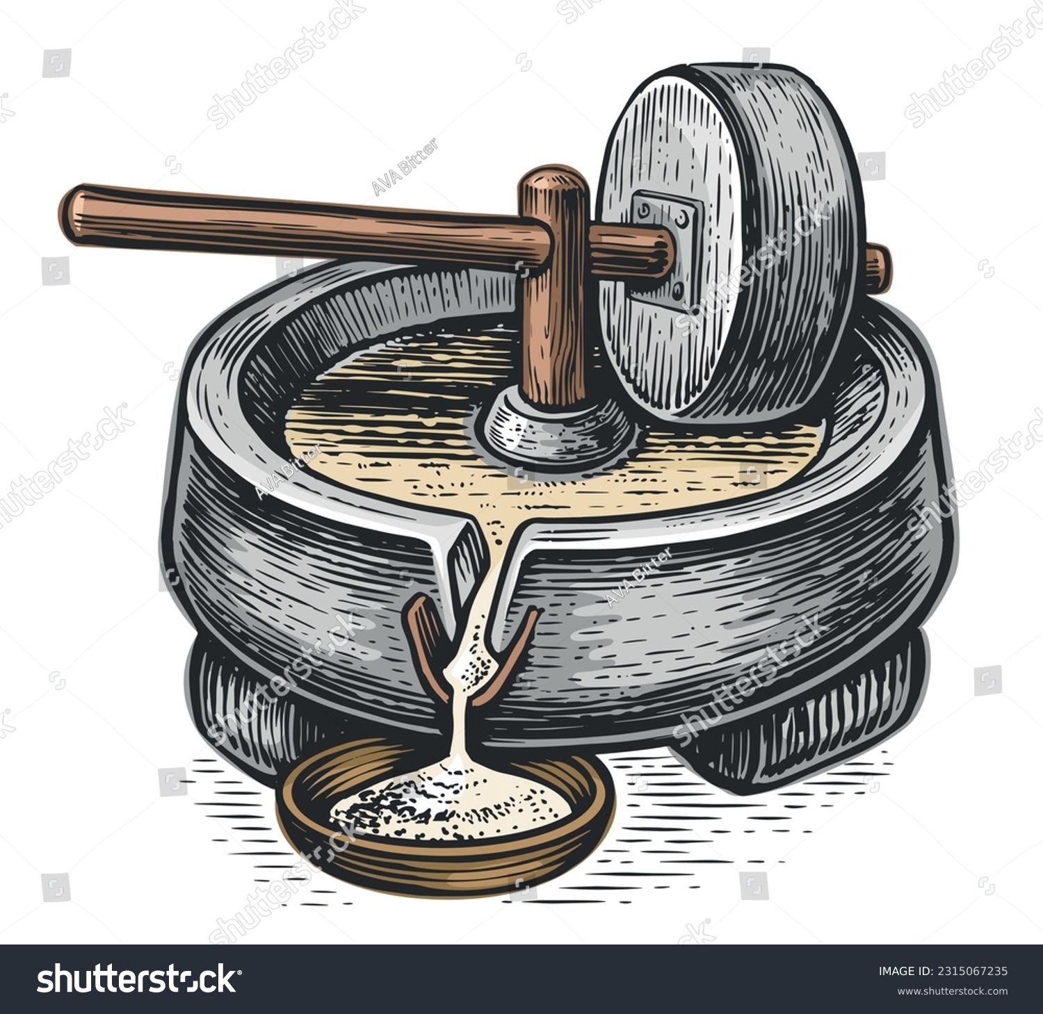Manual old millstone. Grain grinding equipment. Vector illustration_站酷海洛_正版图片_视频_字体_音乐素材交易平台_站酷旗下品牌