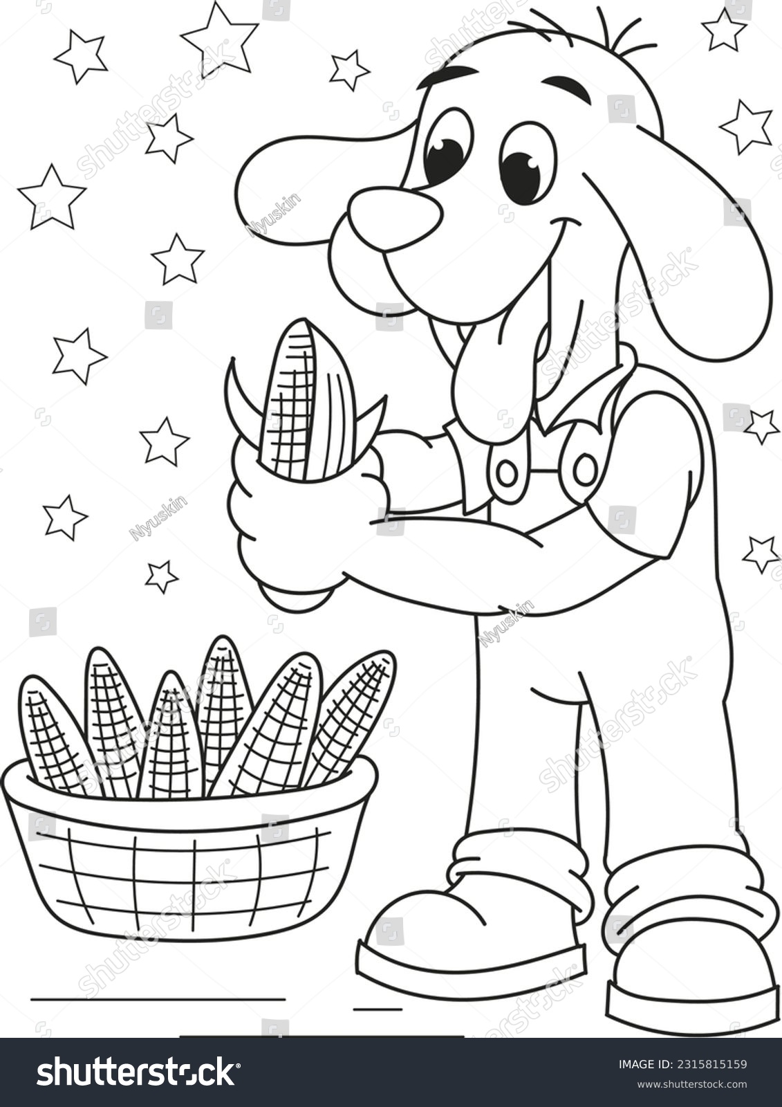 Coloring page outline of cartoon smiling cute little dog with corn ...