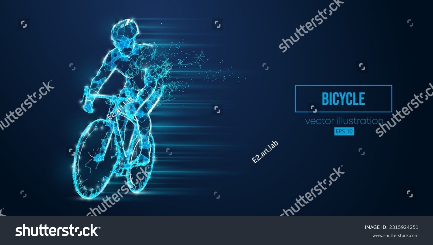 Abstract wireframe silhouette of a road bike racer from triangles and ...