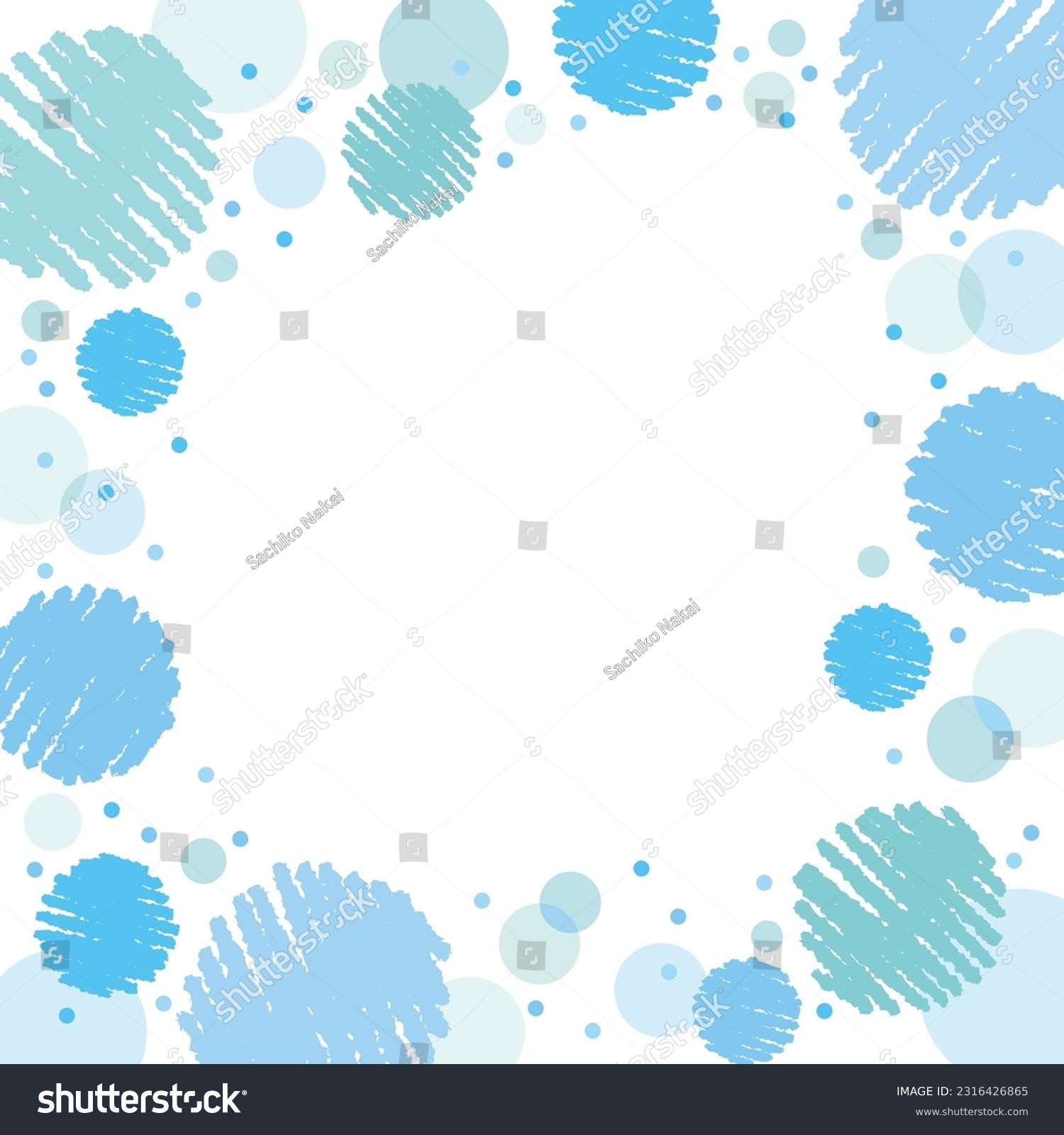 Cool blue square frames with crayon touch hand painted circles and ...