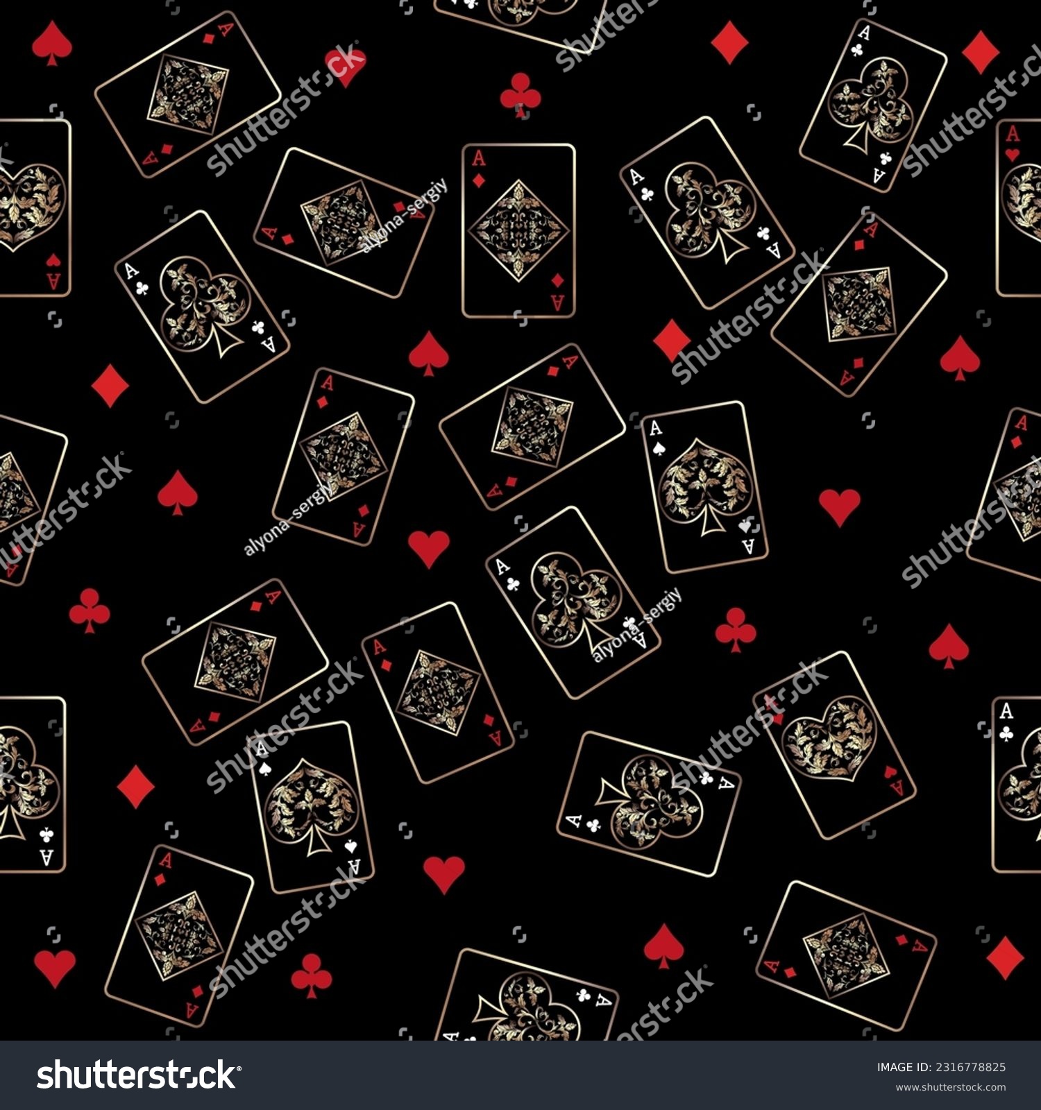 Seamless patterns. Vector suits for playing cards. Fashionable design ...