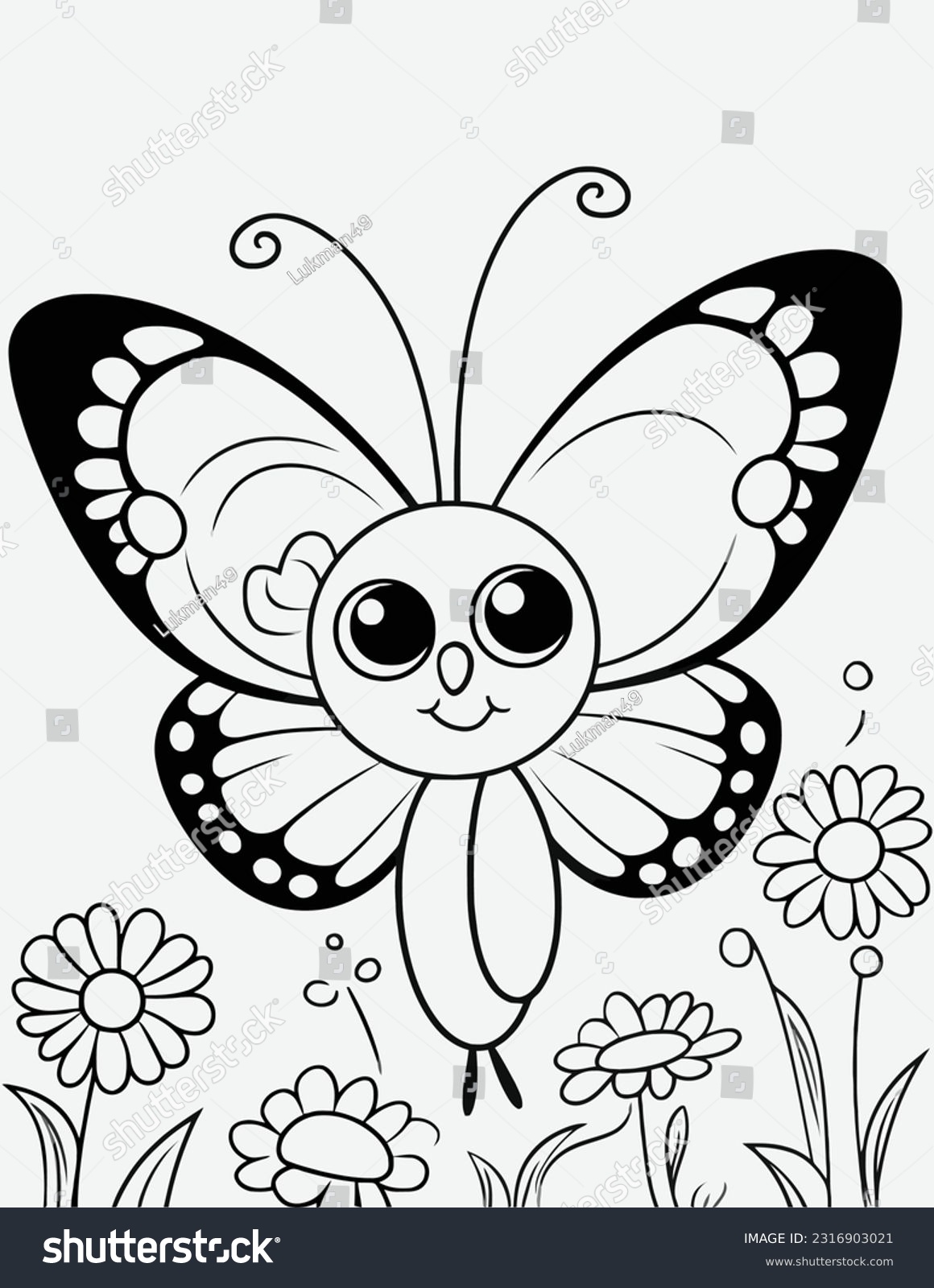 Cute Butterfly Coloring Page for Kids Smiling butterfly coloring book ...