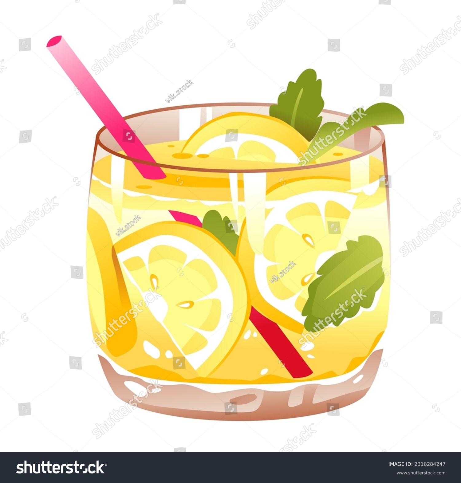 Refreshing cocktail with lemon lime and mint. Cartoon vector ...