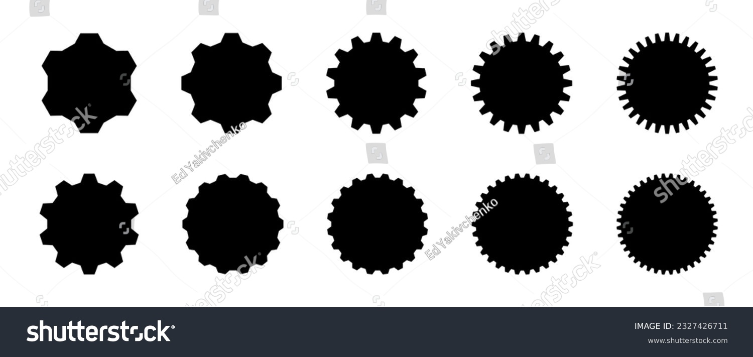 10 shapes of gears line icons. Flat machine gear icon. Wheel cogwheel ...