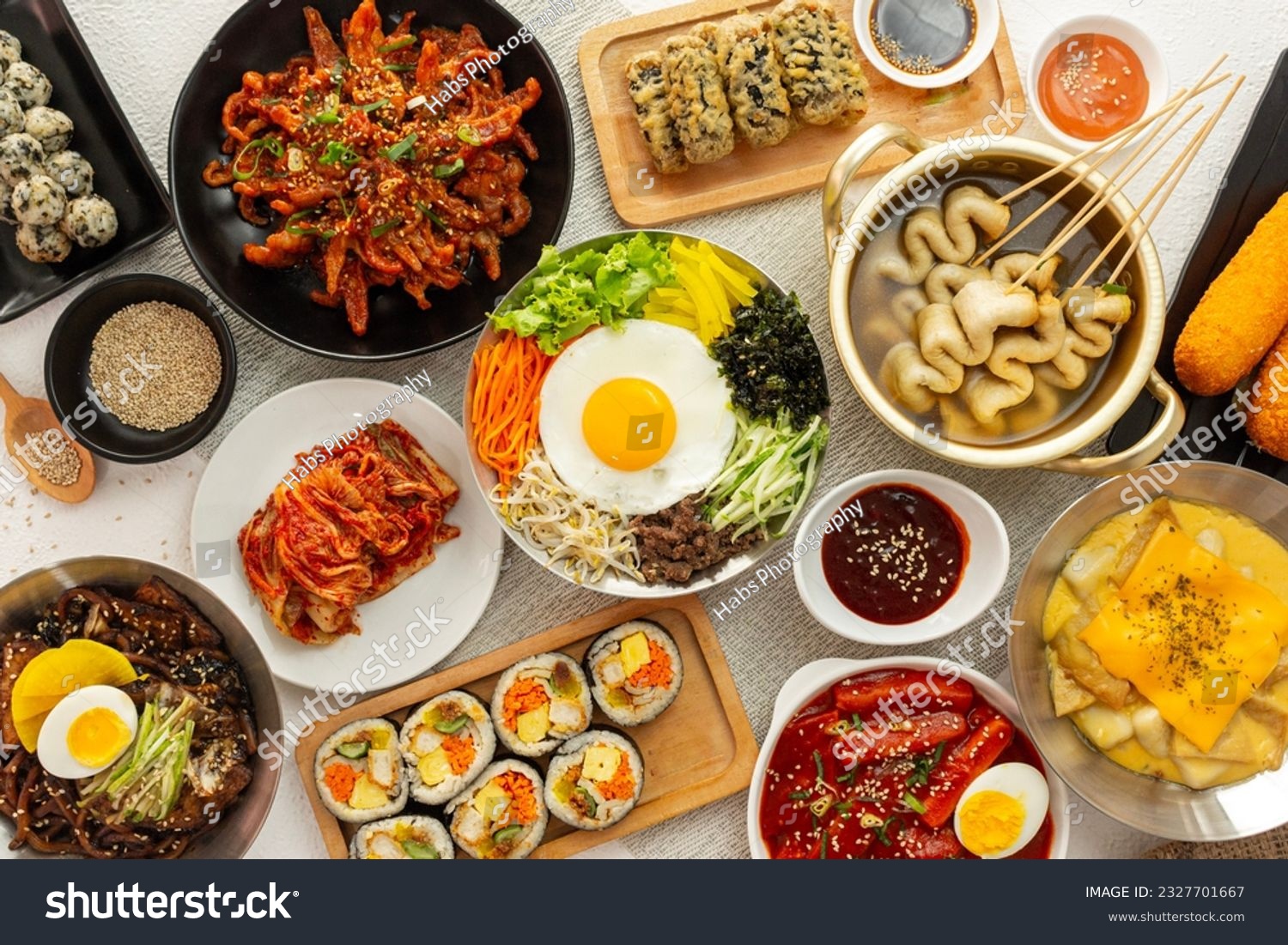 Korean foods served on a dining table. Perfect for photo illustration ...