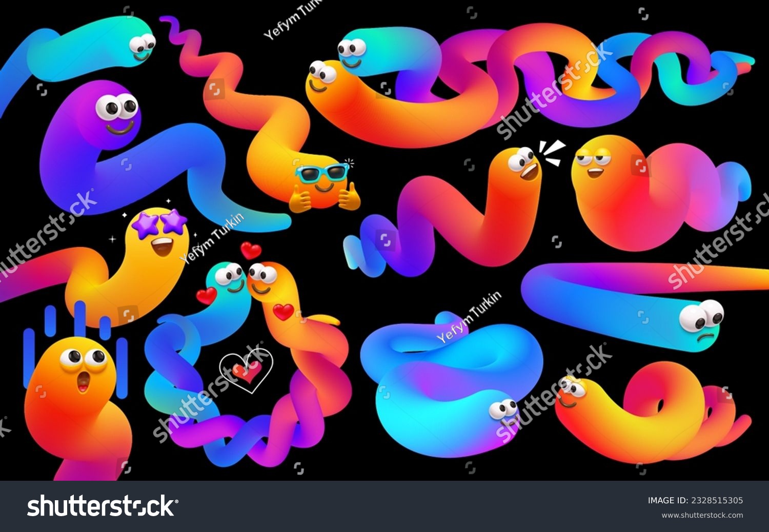 Abstract gradient worms characters. Color blend snake mascots with ...