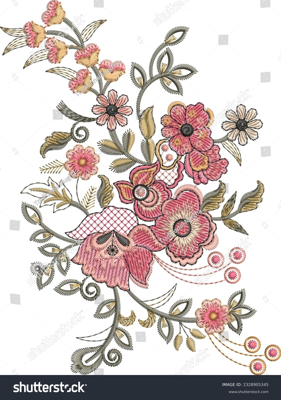 Floral embroidery motif with decorative indian traditional artwork illustration Traditional ...