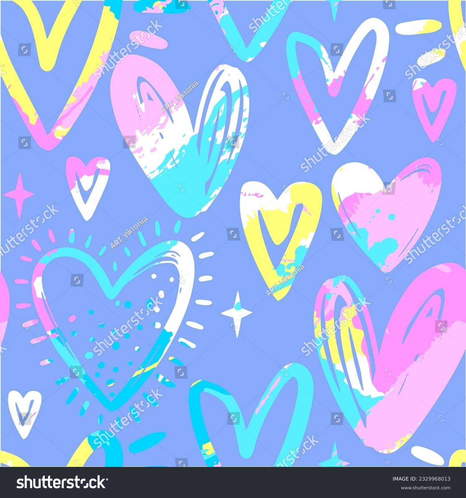 Abstract seamless chaotic print with colourful hearts. Cute texture background. Wallpaper for ...