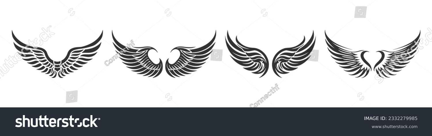 Wing icon. Angel signs. Bird symbol. Eagle emblem symbols. Feather dove ...