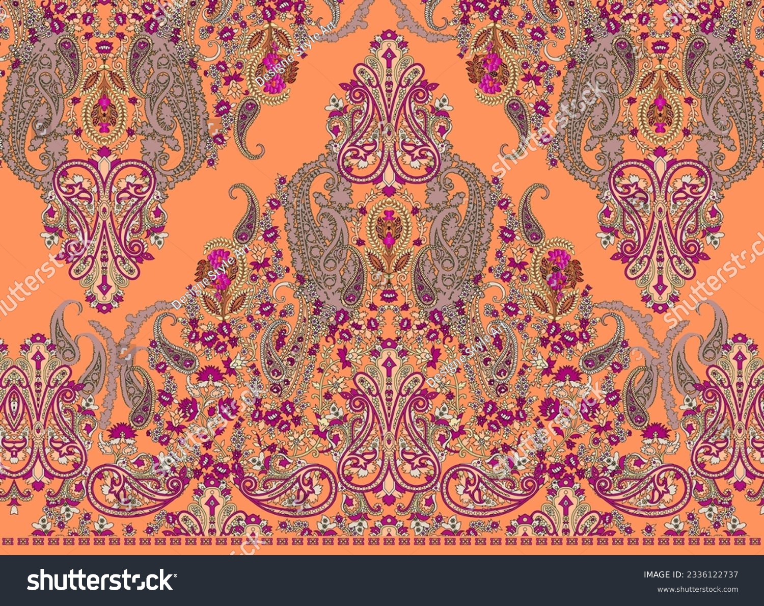 indian pasly art designe floral ornament illustration print fabric ...