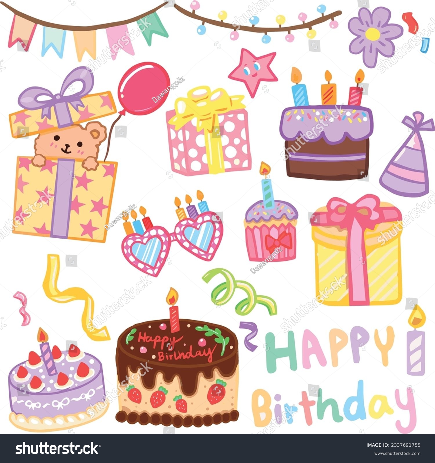 Happy Birthday hand draw cute vector set HBD gift and cake element_站酷海洛_正版图片_视频_字体_音乐素材交易平台_站酷旗下品牌