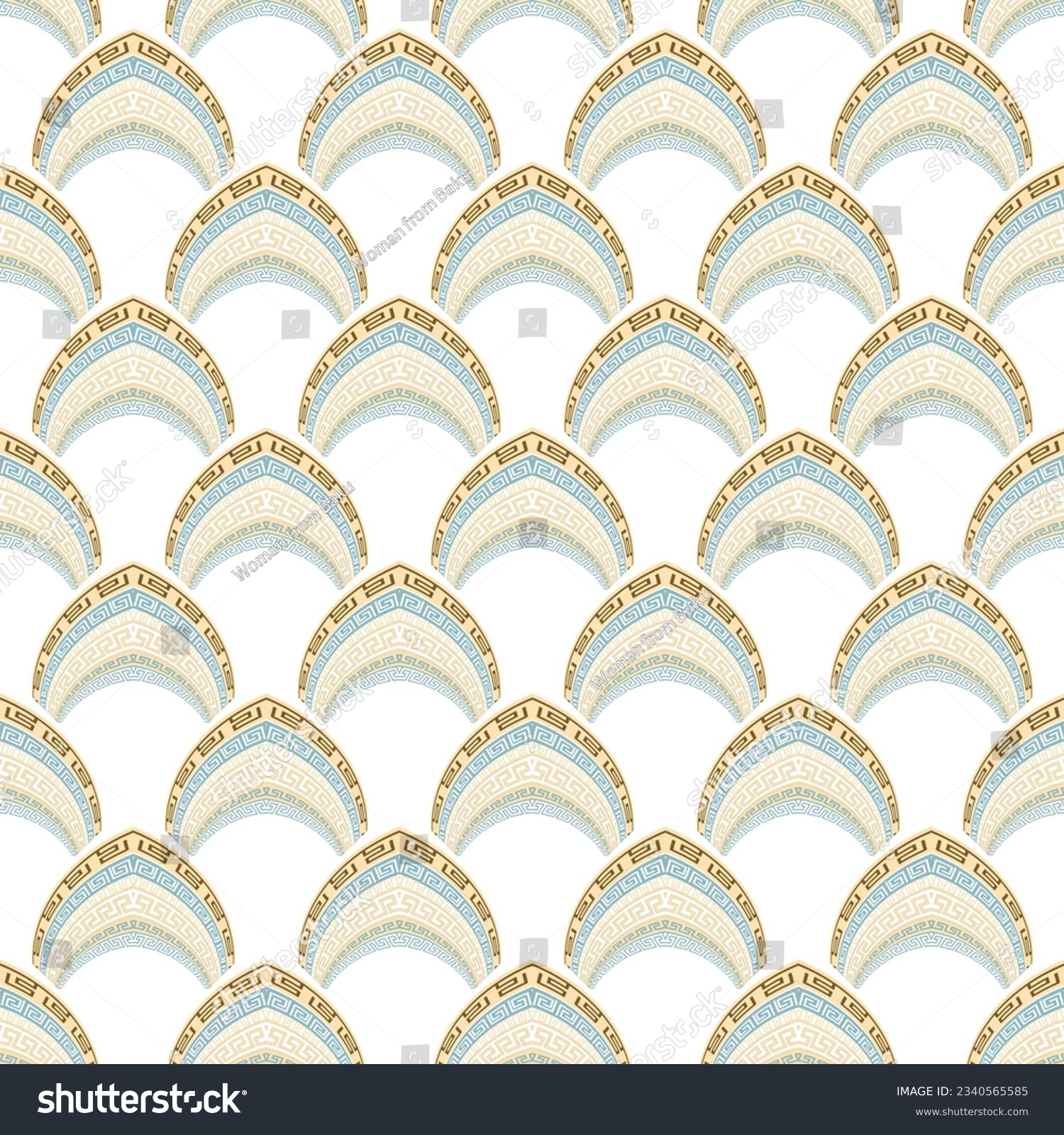 Greek seamless pattern with ornamental colorful curves on white ...