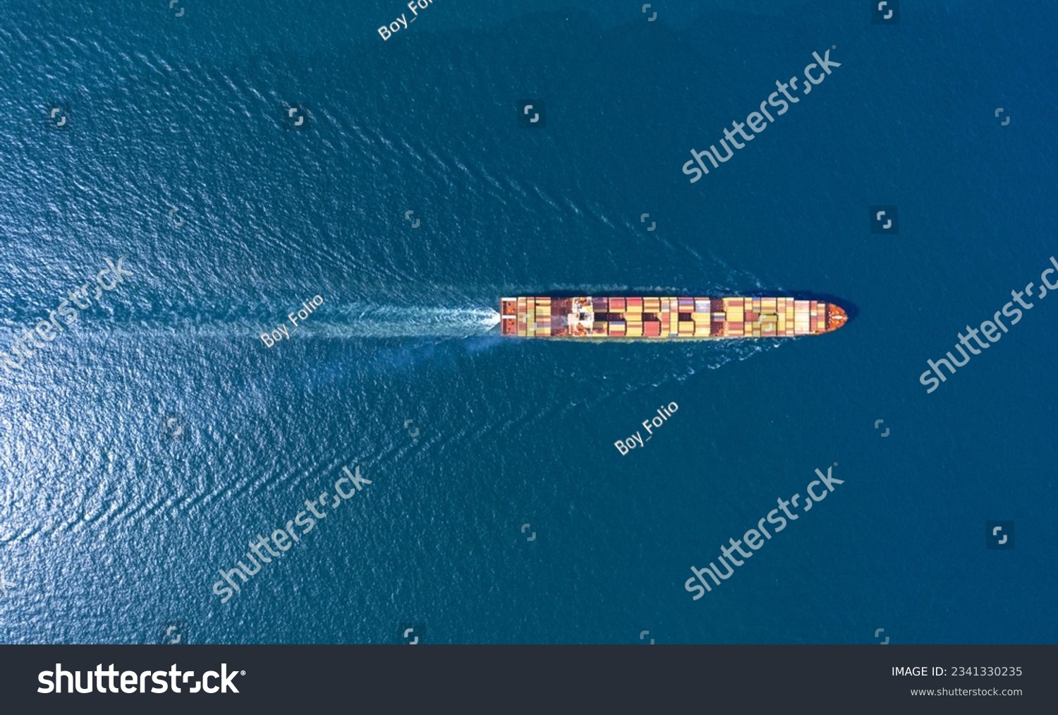 Top view Container ship full capacity approaching port International ...