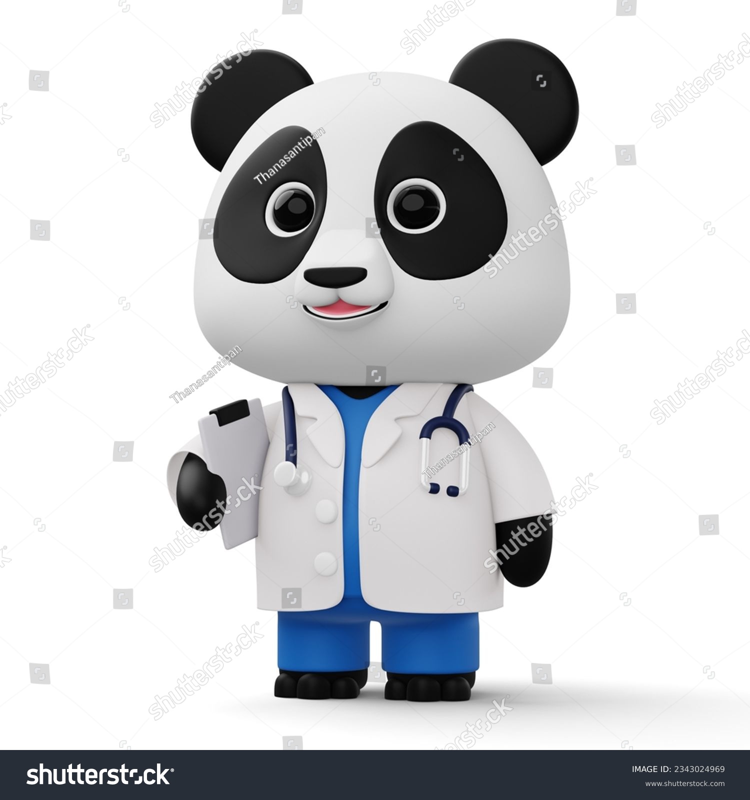 Cute doctor panda 3d cartoon panda character 3d rendering illustration ...