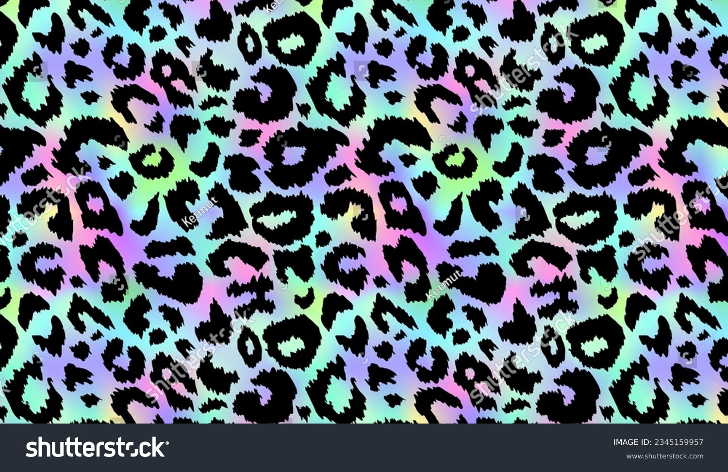 Trendy Neon Leopard pattern horizontal background. Vector rainbow wild ...
