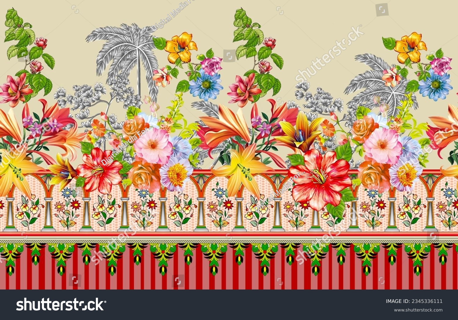 Digital motif and flower border design family color and multicolor nice ...