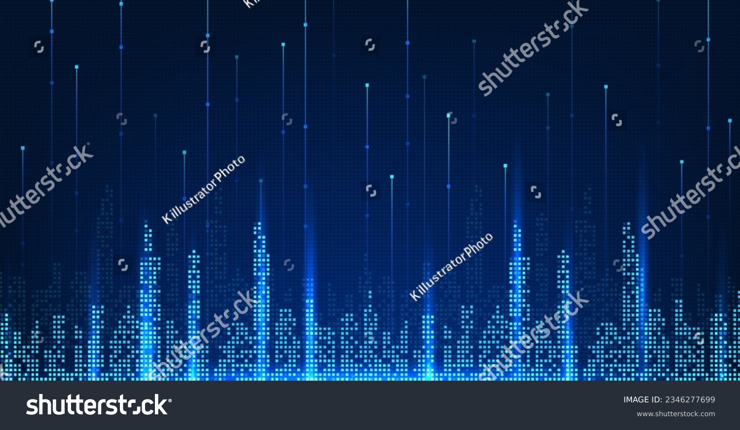 Smart city technology in the form of pixels with lines that connect ...