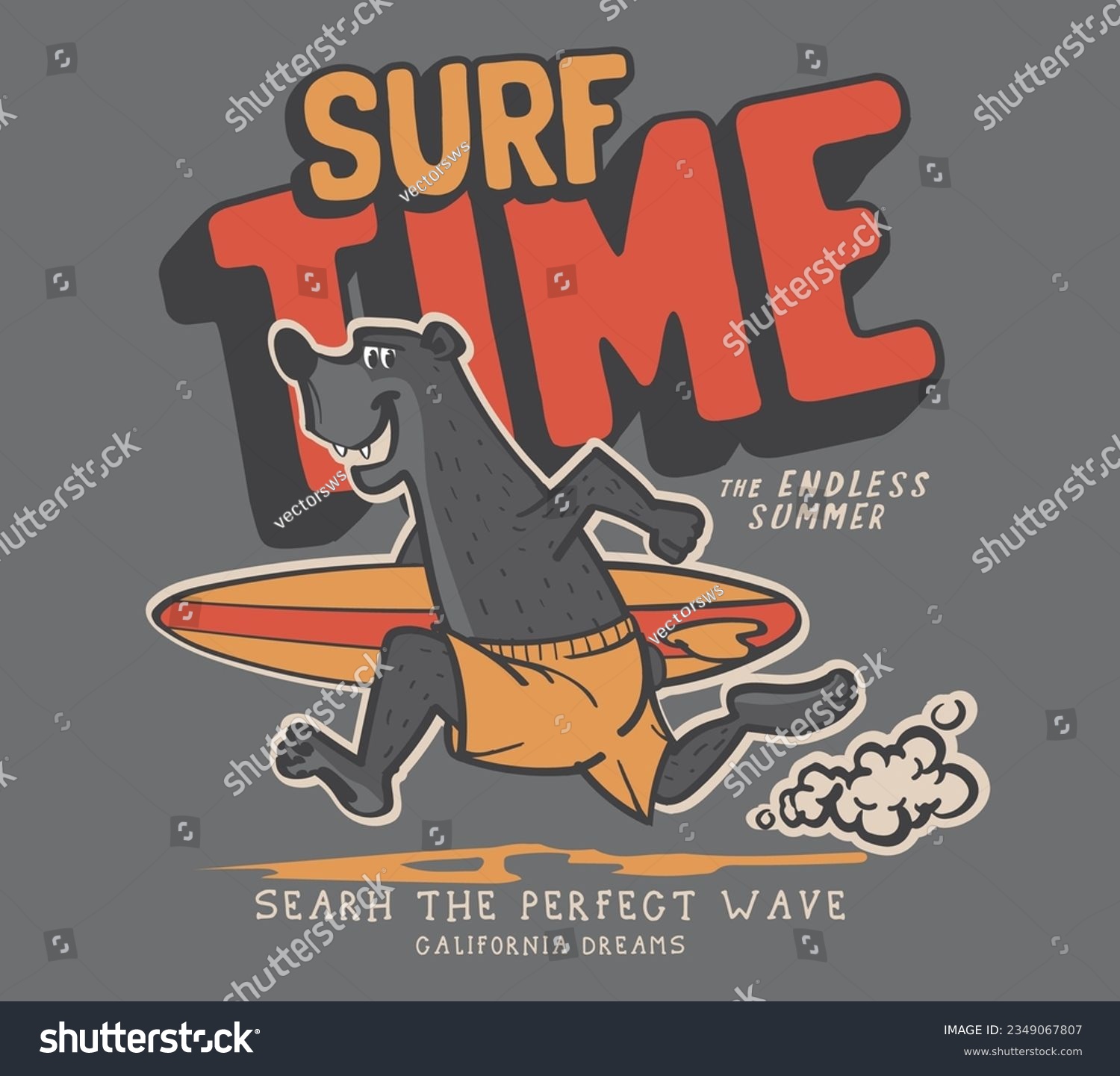 vector surfer bear illustration for kids t shirts print design_站酷海洛_正版 ...
