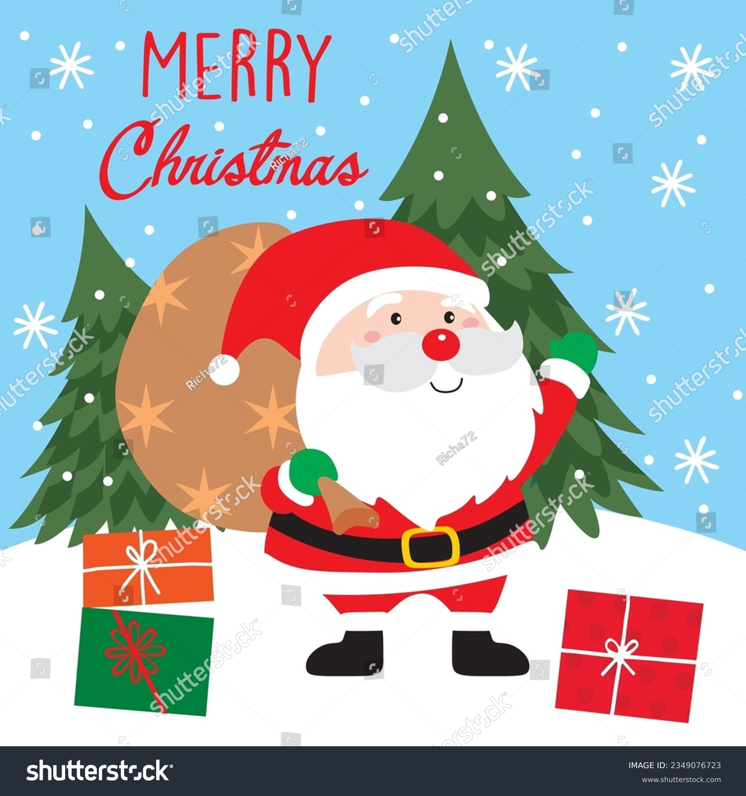 Cute Santa with sack cartoon image_站酷海洛_正版图片_视频_字体_音乐素材交易平台_站酷旗下品牌