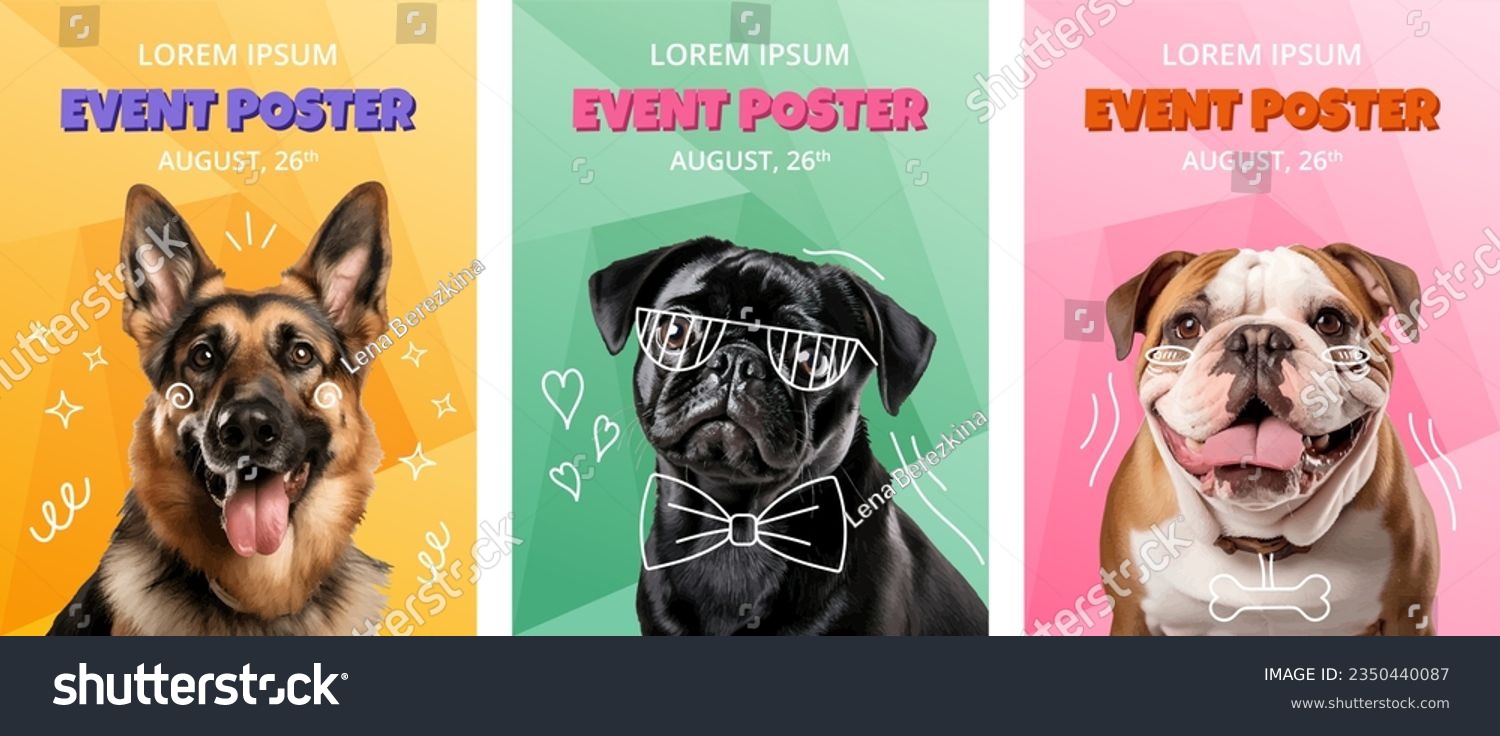 Event vertical posters template with Dogs different breeds. Celebration ...
