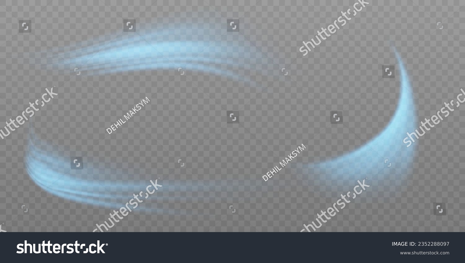 Blue air flow wave effect set. Design element for visualizing air or ...